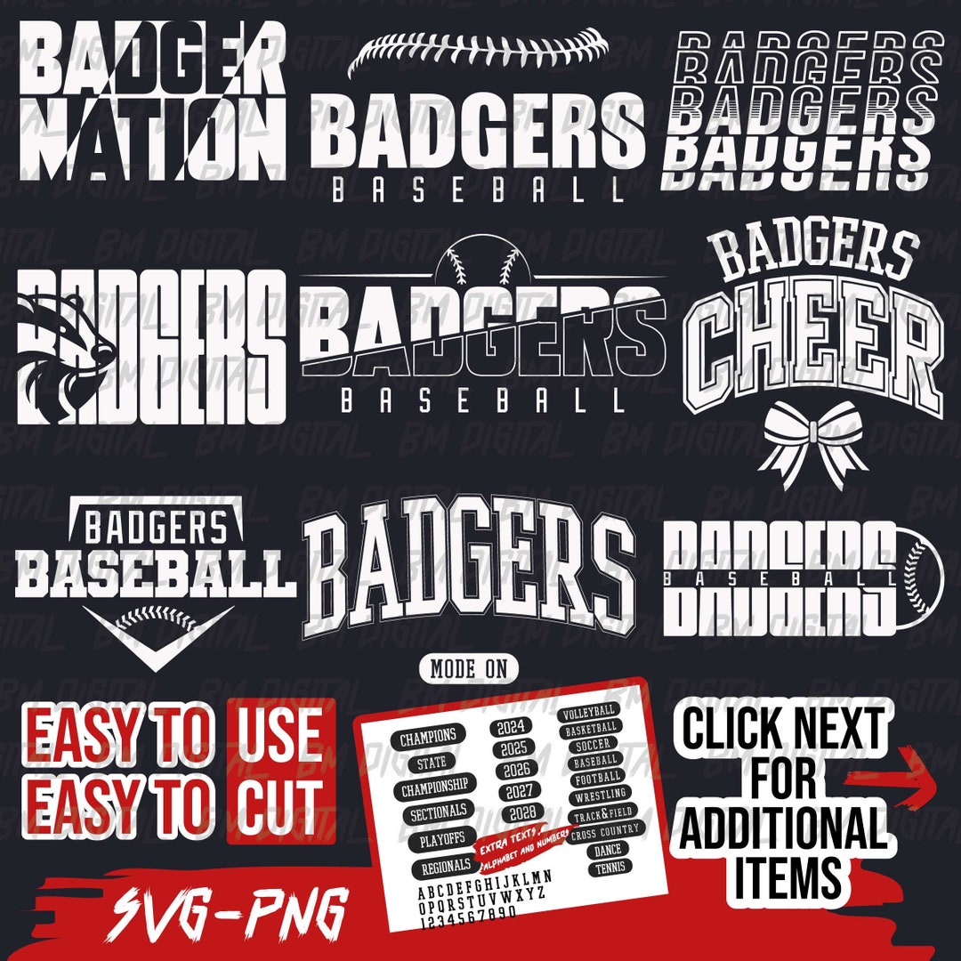 Badgers Baseball Bundle, 9x SVG and 18x PNG File, School Team Svg ...
