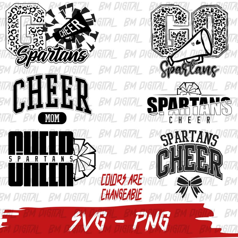 Spartans Cheer Bundle, 6x SVG and 6x PNG, School Team Design, Mascot ...