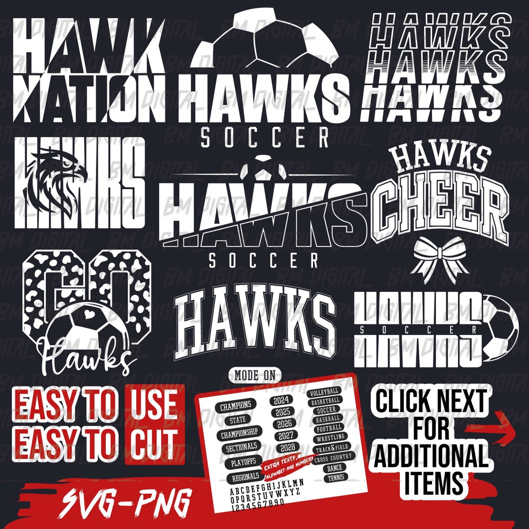 Hawks Soccer Bundle, 9x SVG and 18x PNG File, School Team Svg, Hawks ...