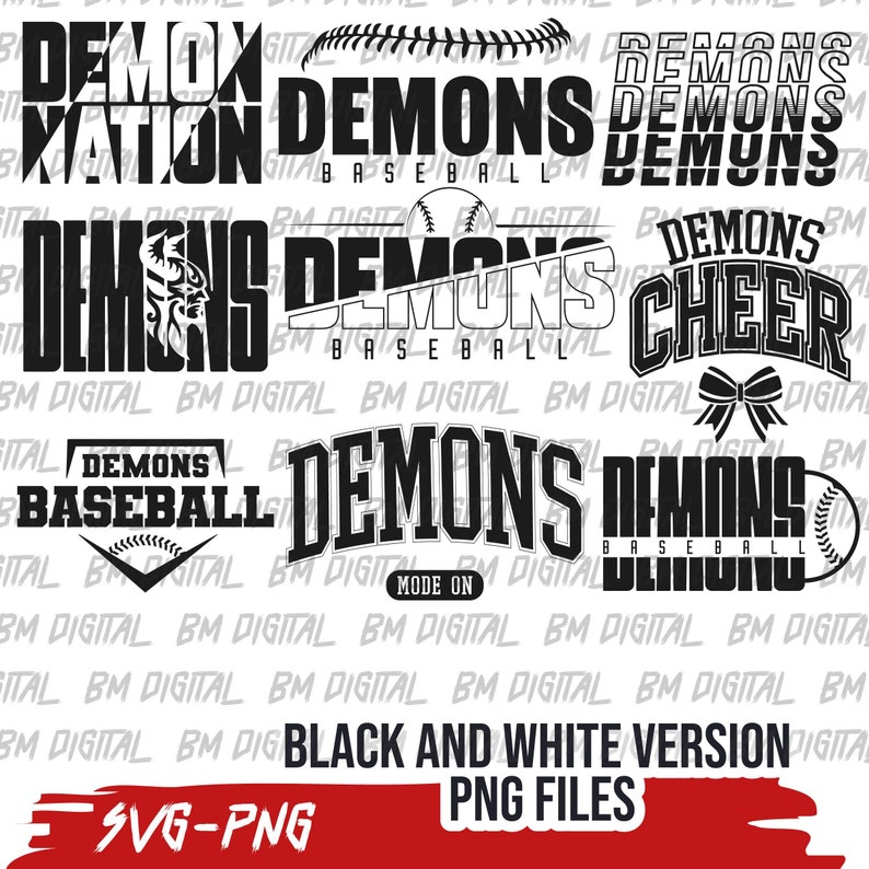 Demons Baseball Bundle, 9x SVG and 18x PNG File, School Team Svg ...