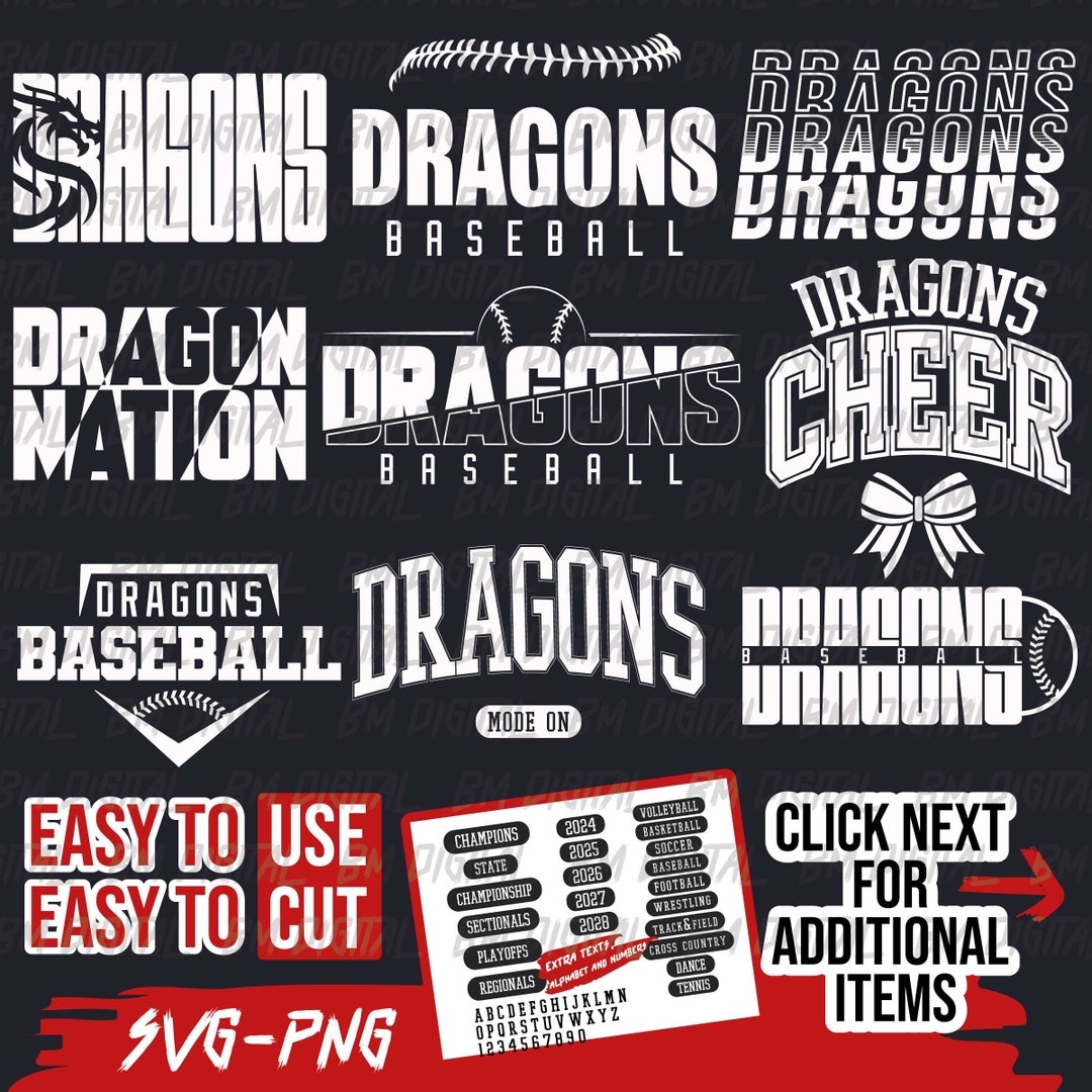 Dragons Baseball Bundle, 9x SVG and 18x PNG File , School Team Svg ...