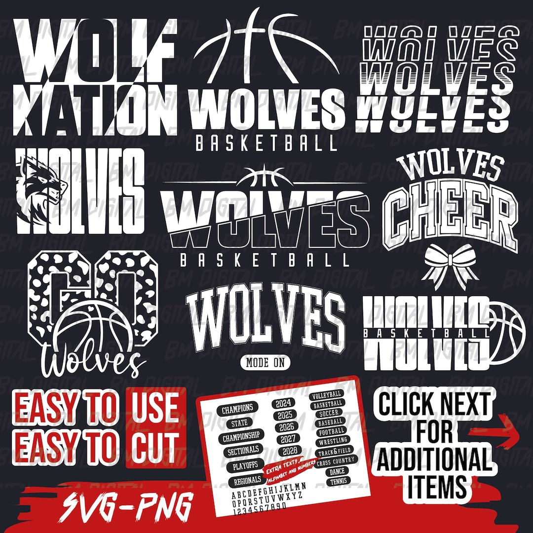 Wolves Basketball Bundle, 9x SVG and 18x PNG File , School Team Svg ...