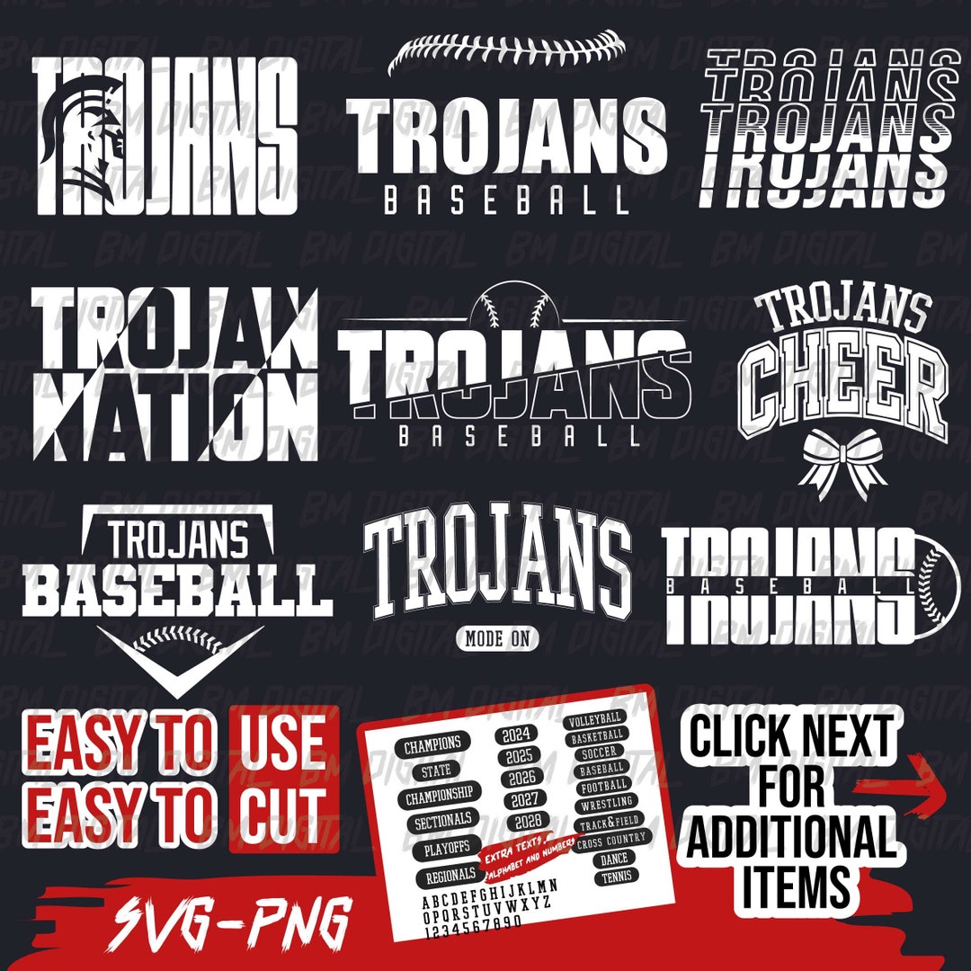 Trojans Baseball Bundle, 9x SVG and 18x PNG File , School Team Svg ...