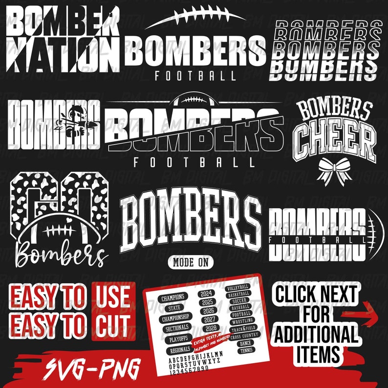 Bombers Football Bundle, 9x SVG and 18x PNG File, School Team Svg ...