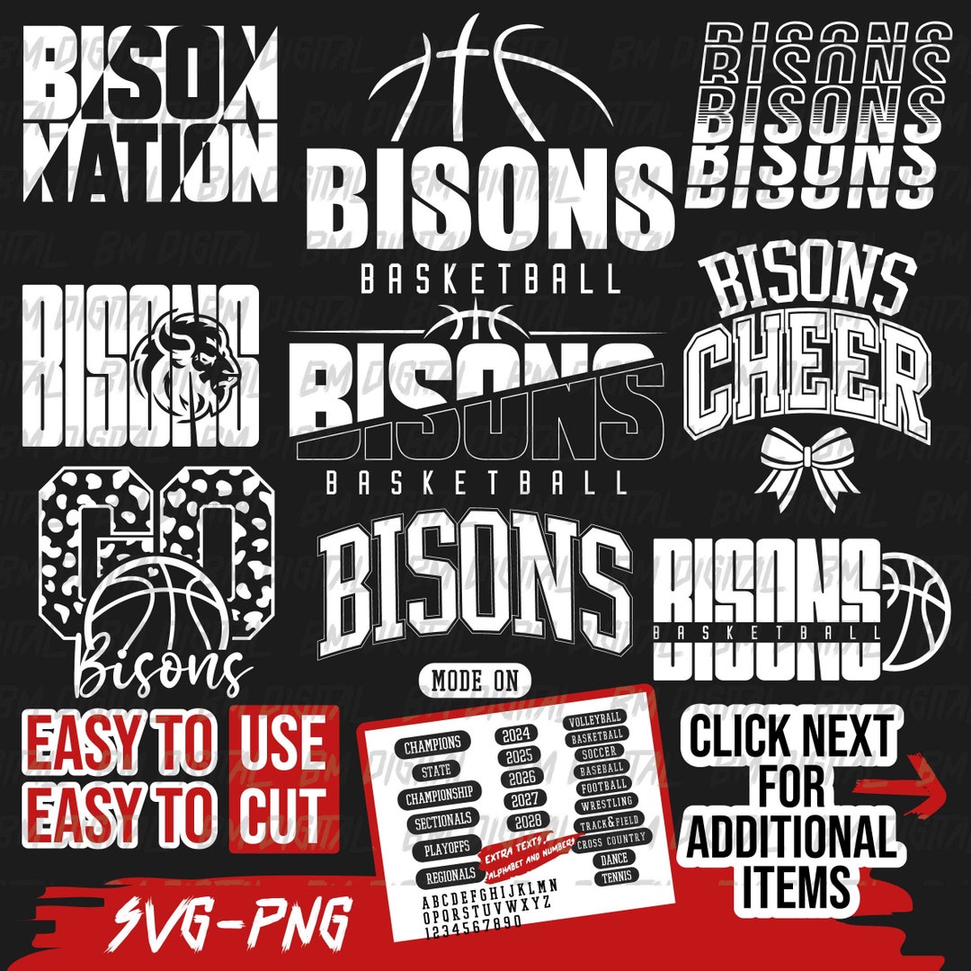 Bisons Basketball Bundle, 9x SVG and 18x PNG File , School Team Svg ...