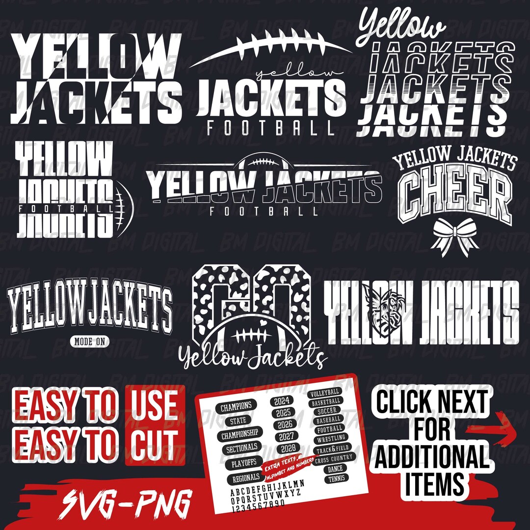 Yellow Jackets Football Bundle, 9x SVG and 18x PNG File , School Team ...