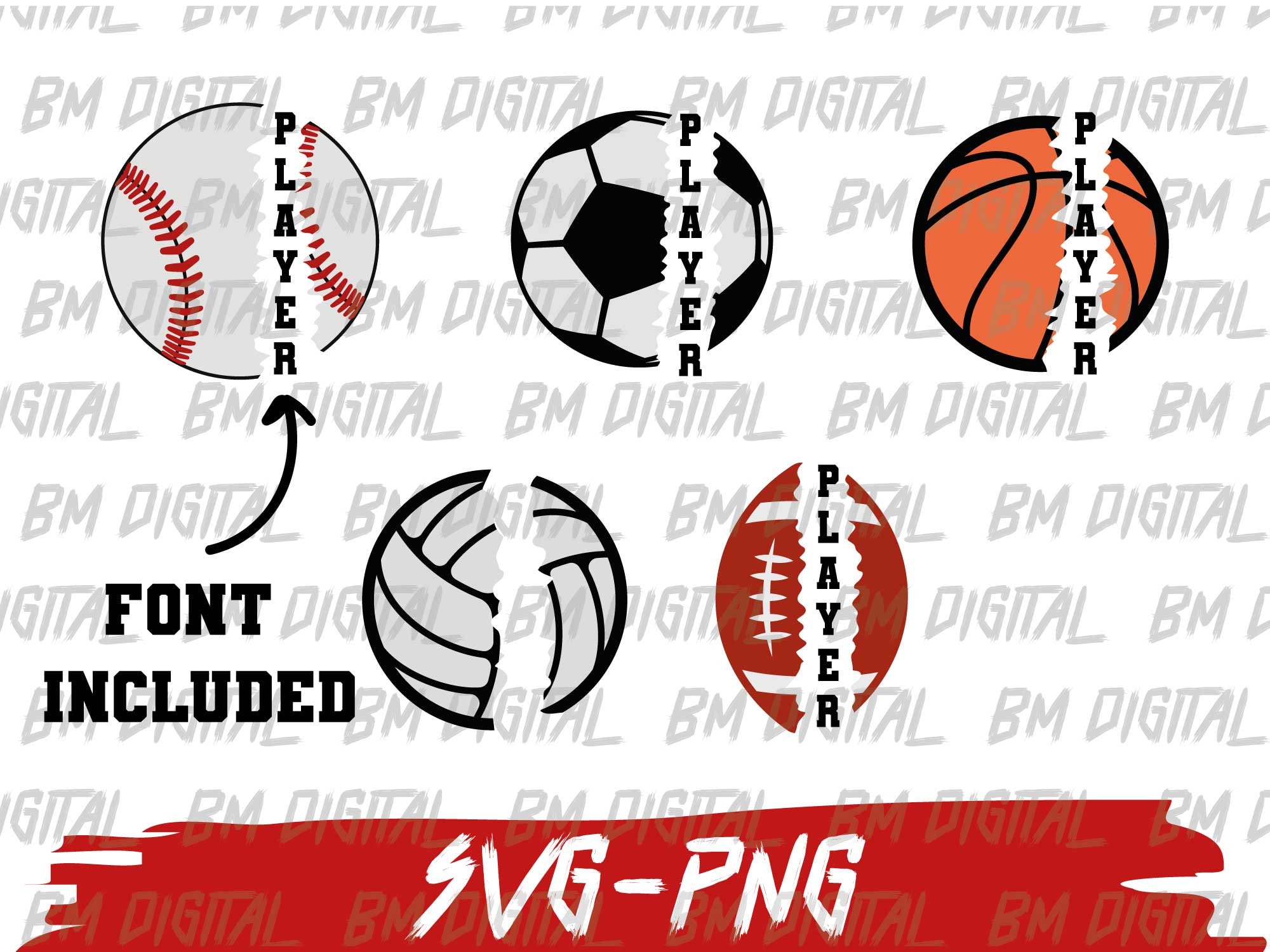 Half Split Balls Svg-png, Cracked Ball Svg, Monogram Ball Bundle, Free ...