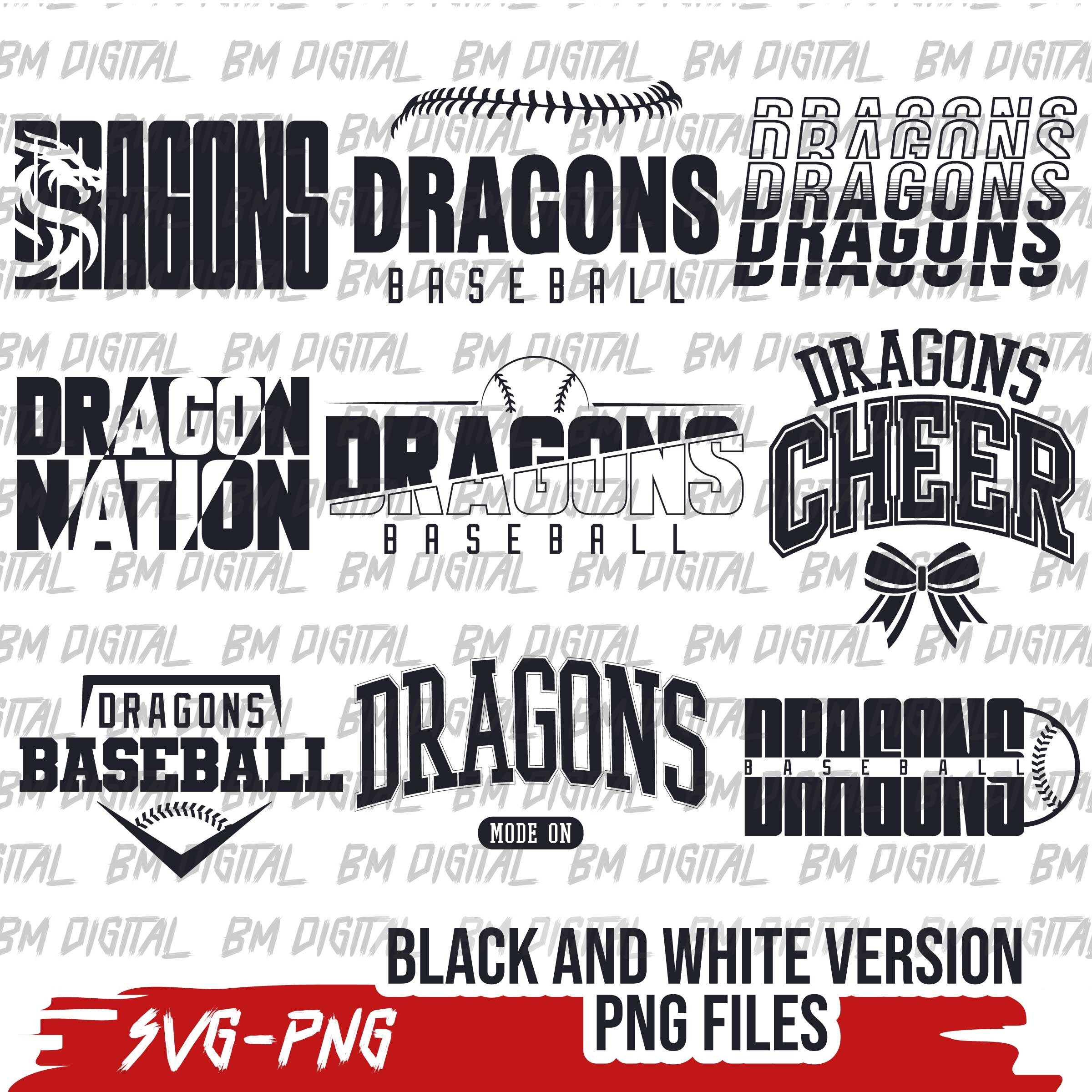 Dragons Baseball Bundle, 9x SVG and 18x PNG File , School Team Svg ...