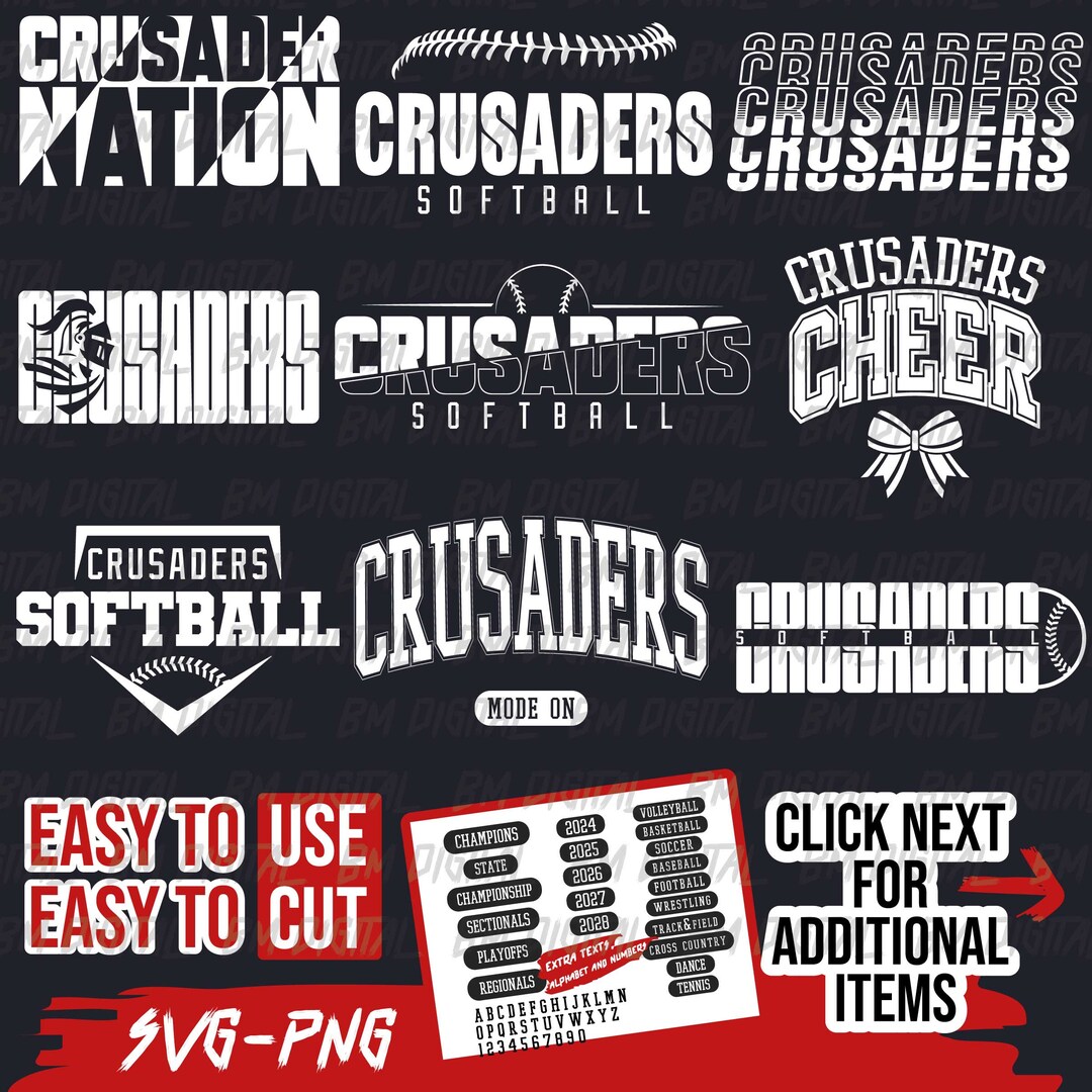 Crusaders Softball Bundle, SVG and PNG File, School Team Svg, Crusaders ...