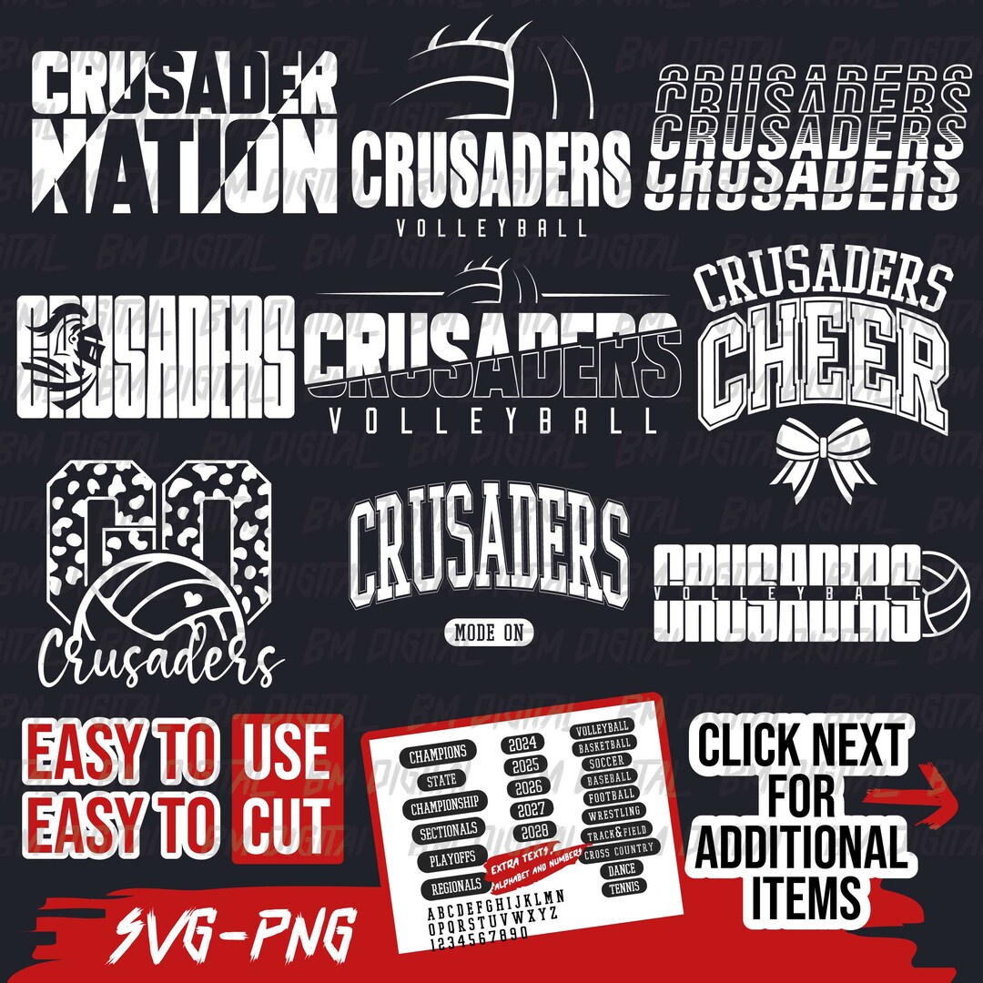 Crusaders Volleyball Bundle, 9x SVG and 18x PNG File , School Team Svg ...