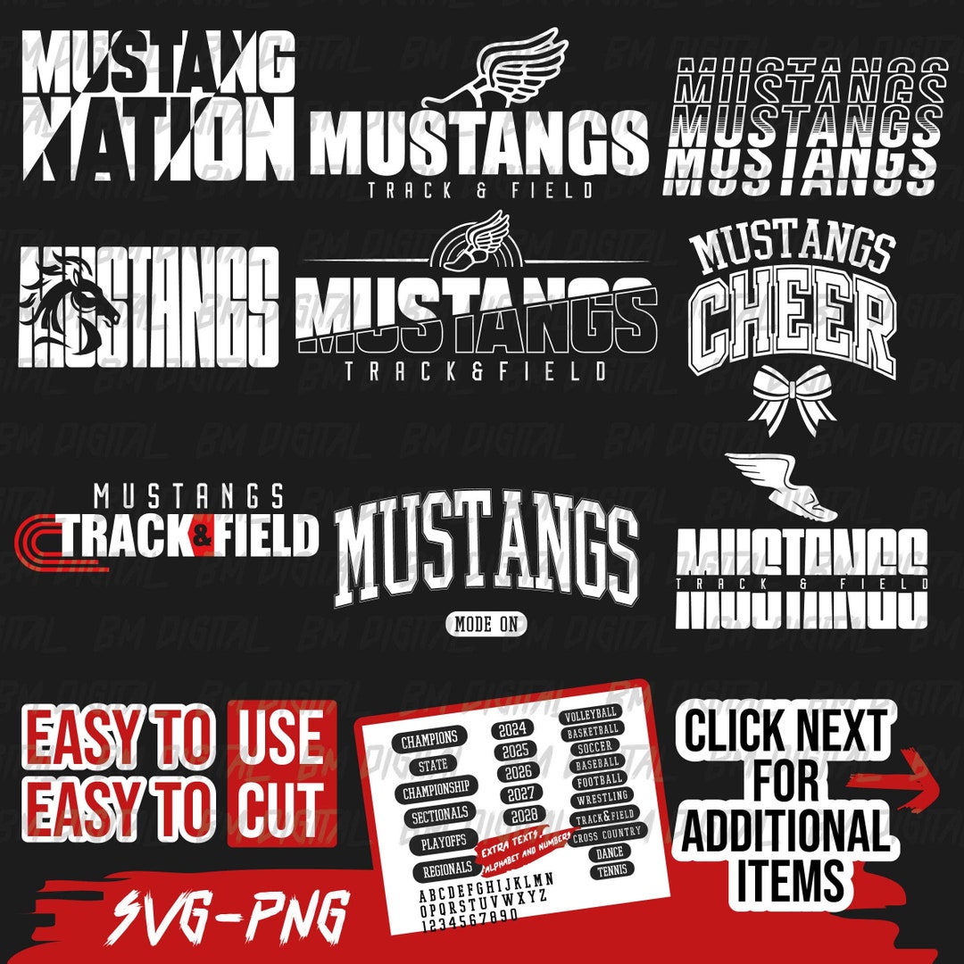 Mustangs Track and Field Bundle, 9x SVG and 18x PNG File, School Team ...