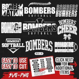 Bombers Softball Bundle, 9x SVG and 18x PNG File, School Team Svg ...