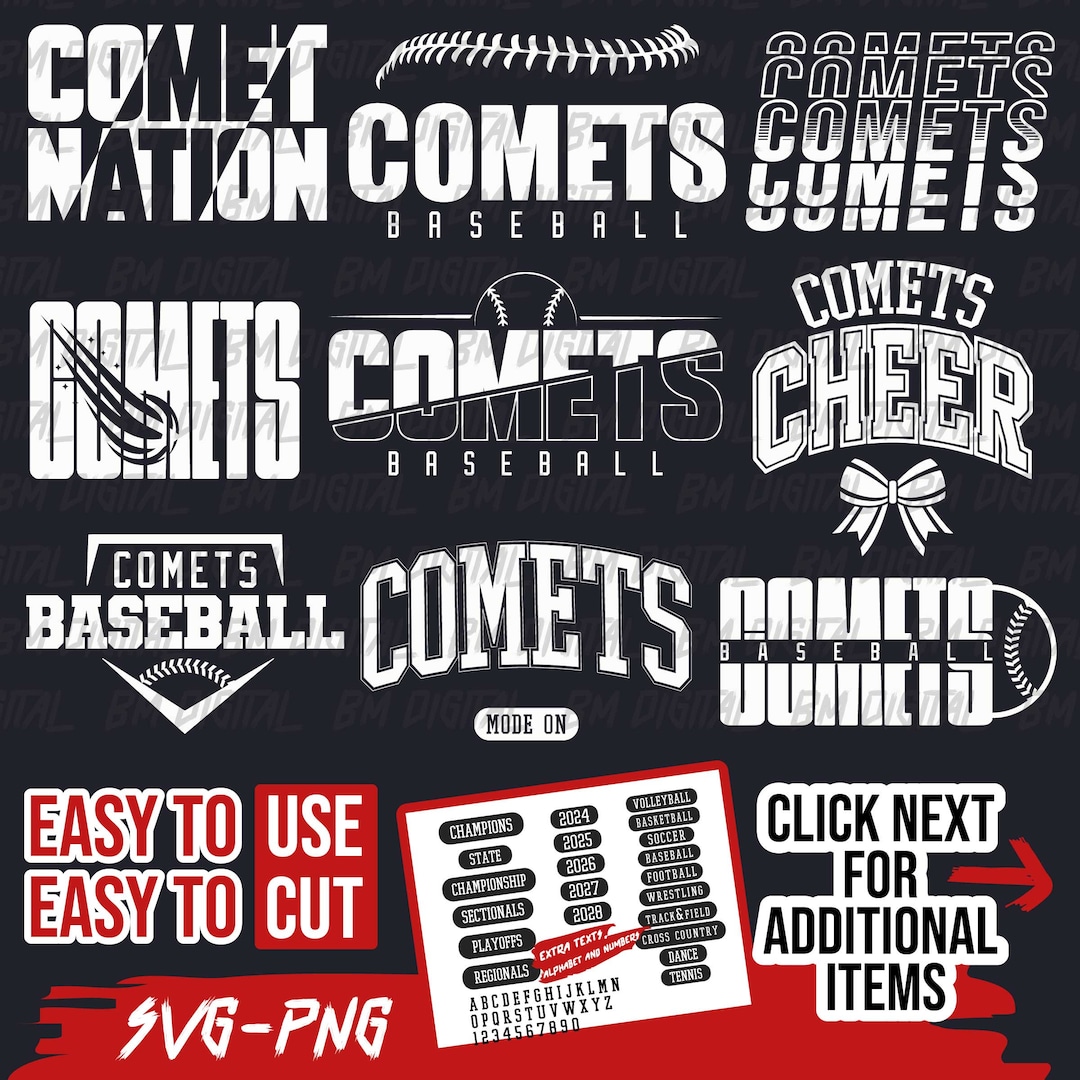 Comets Baseball Bundle, SVG and PNG File, School Team Svg, Comets ...