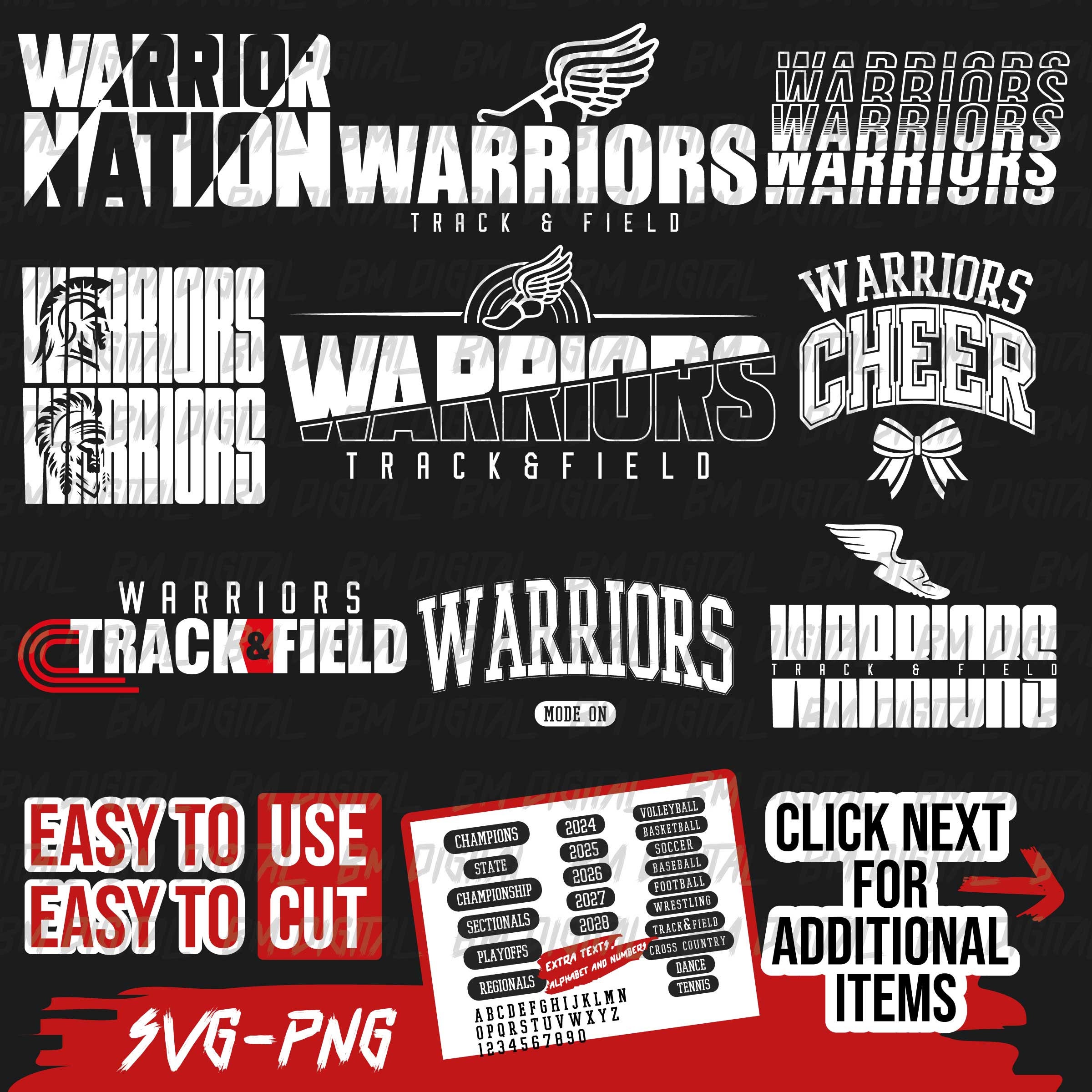 Warriors Track and Field Bundle, 9x SVG and 18x PNG File, School Team ...