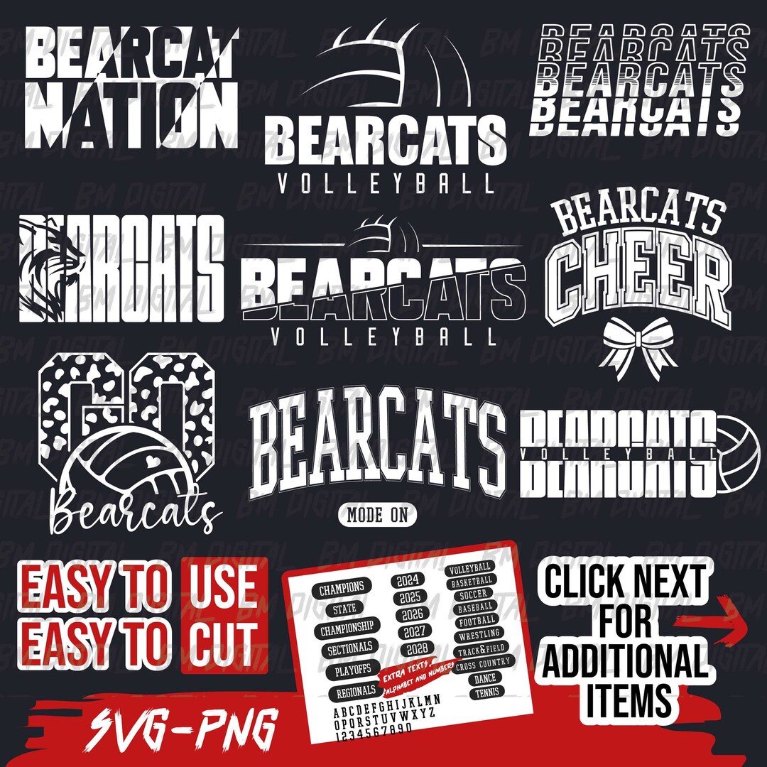 Bearcats Volleyball Bundle, 9x SVG and 18x PNG File , School Team Svg ...