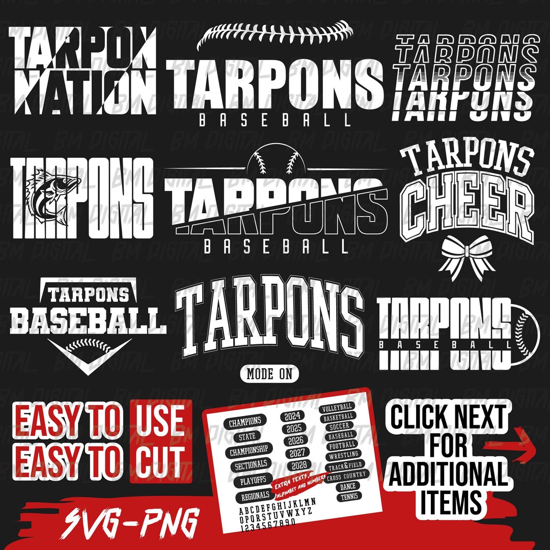 Tarpons Baseball Bundle, 9x SVG and 18x PNG File, School Team Svg ...