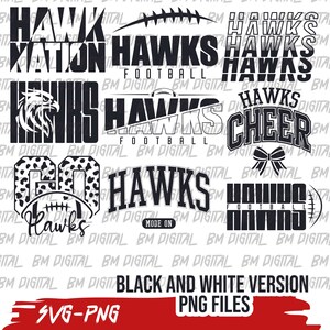 Hawks Football Bundle, 9x SVG and 18x PNG File , School Team Svg, Hawks ...