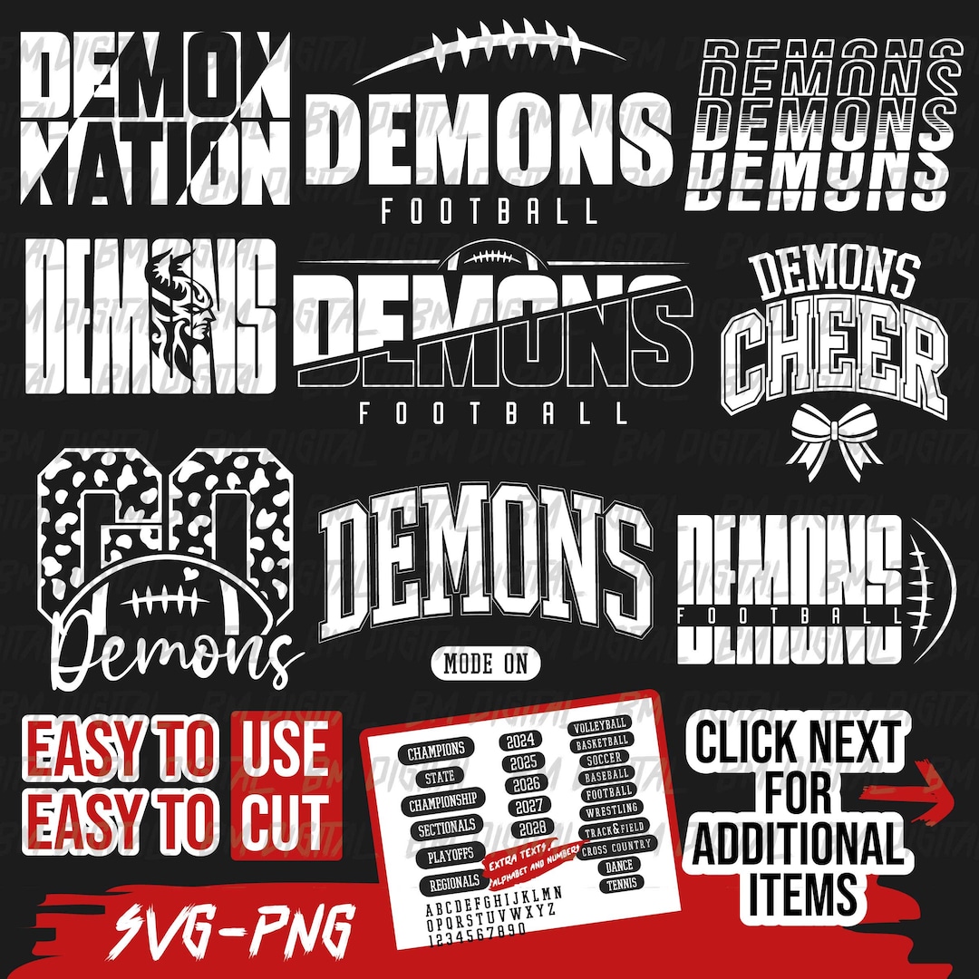Demons Football Bundle, 9x SVG and 18x PNG File, School Team Svg ...