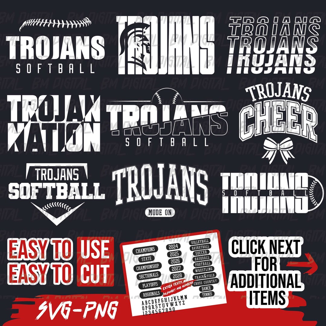 Trojans Softball Bundle,9x SVG and PNG File, School Team Svg,trojans ...