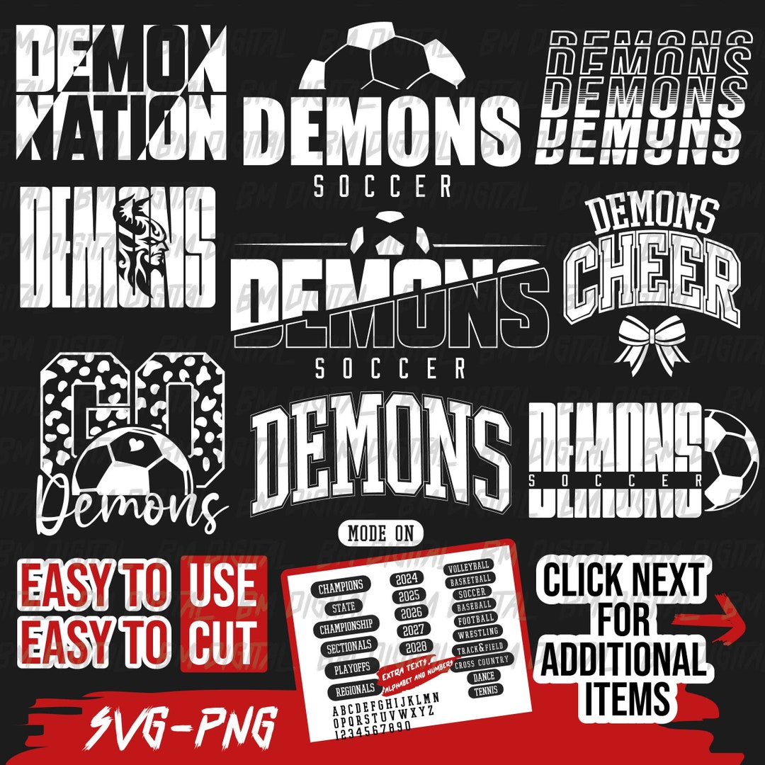 Demons Soccer Bundle, 9x SVG and 18x PNG File, School Team Svg, Demons ...