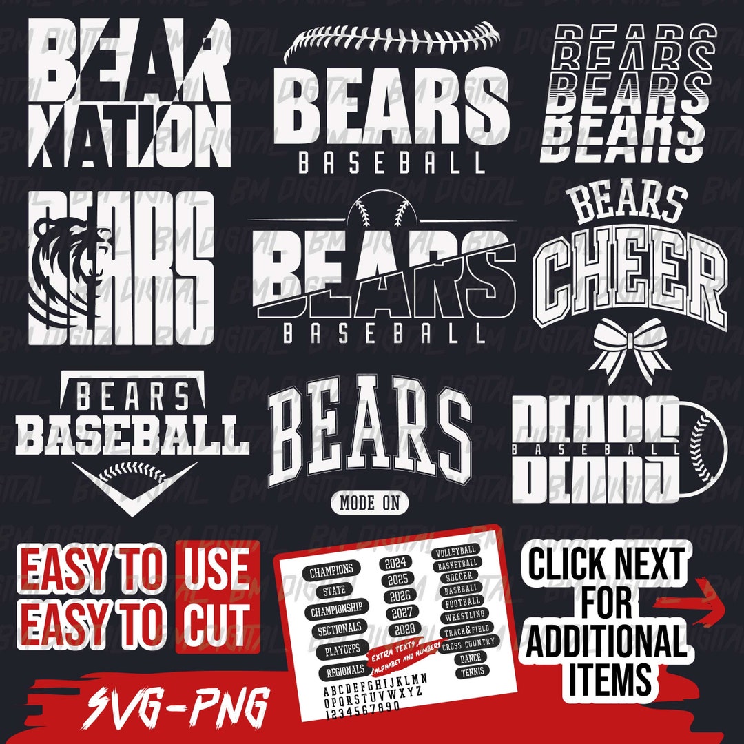 Bears Baseball Bundle, 9x SVG and 18x PNG File , School Team Svg, Bears ...