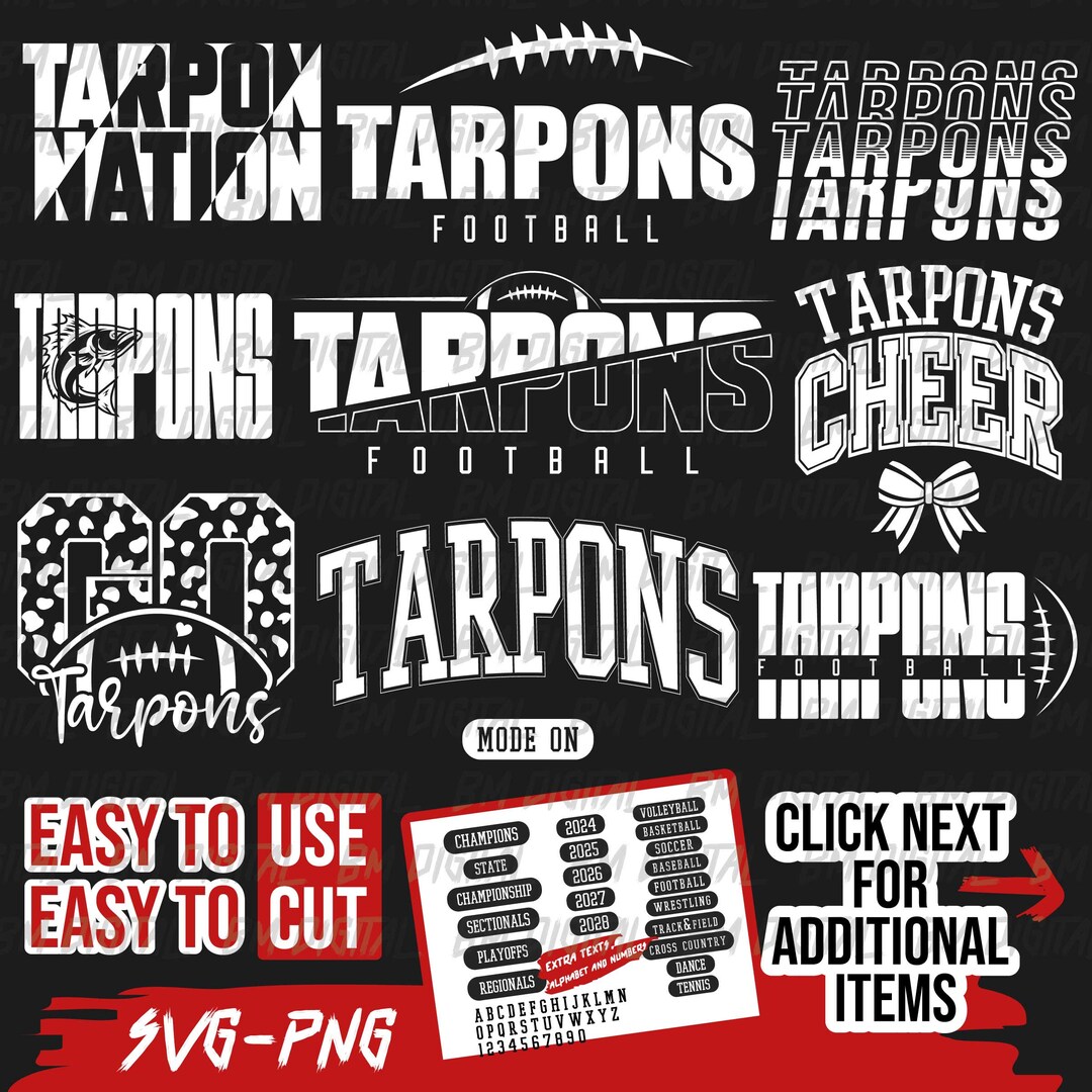 Tarpons Football Bundle, 9x SVG and 18x PNG File, School Football Team ...
