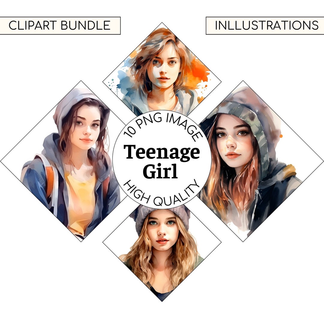 Watercolor Teenage Girl Clipart, 10 High Quality PNG and JPEG, Fashion ...