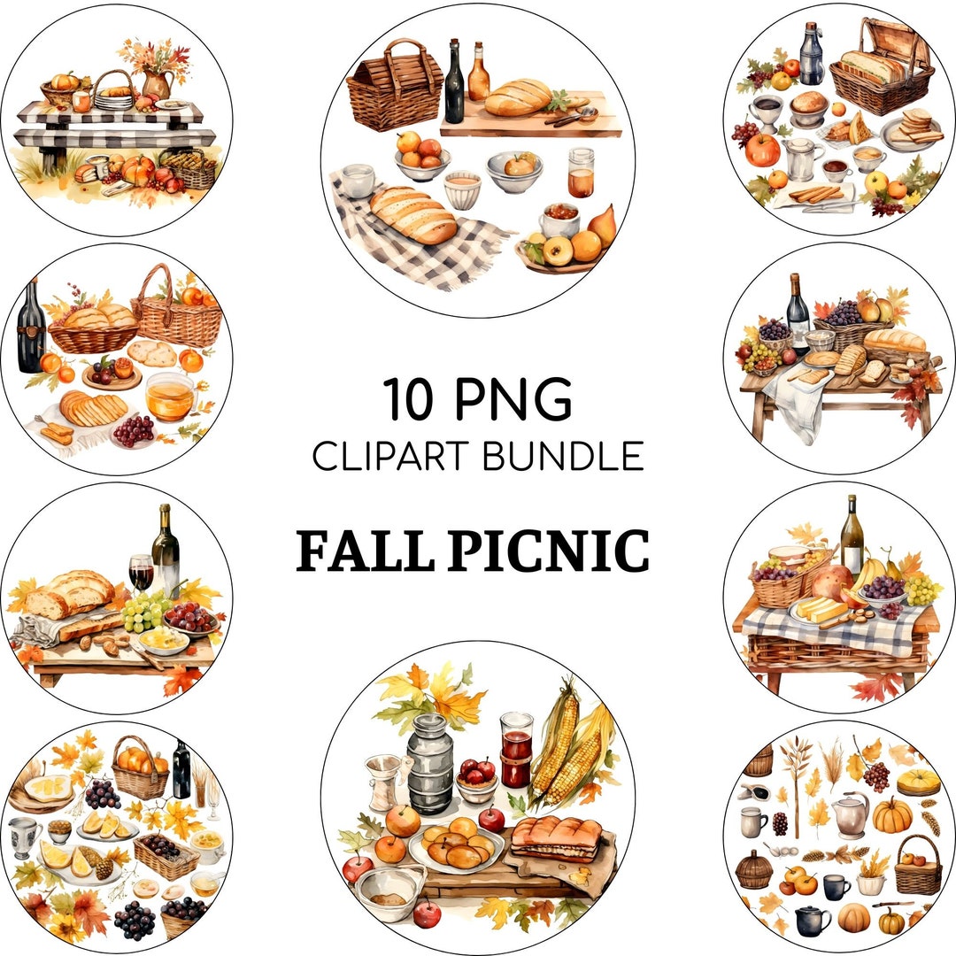 Watercolor Fall Picnic Clipart, Fall Picnic Landscape, Fall Scene PNG ...