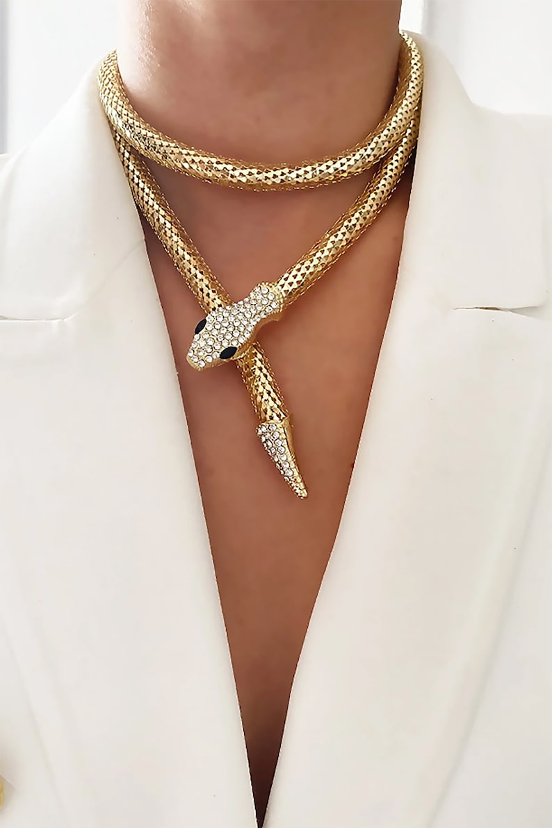 Snake Choker Necklace, Snake Necklace, Snake Punk Necklace, Gold Snake ...