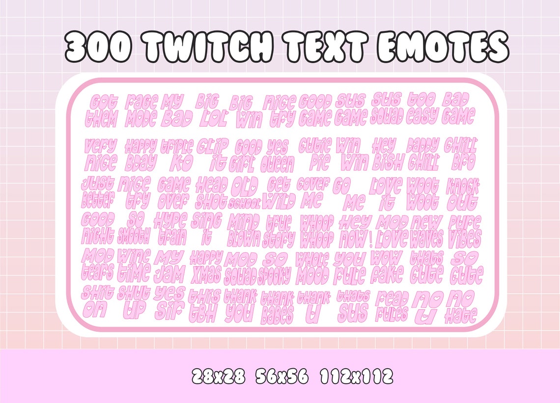 300 Twitch Text Emotes Cute Pink Bubble Twitch Emote Set Badges Kawaii ...