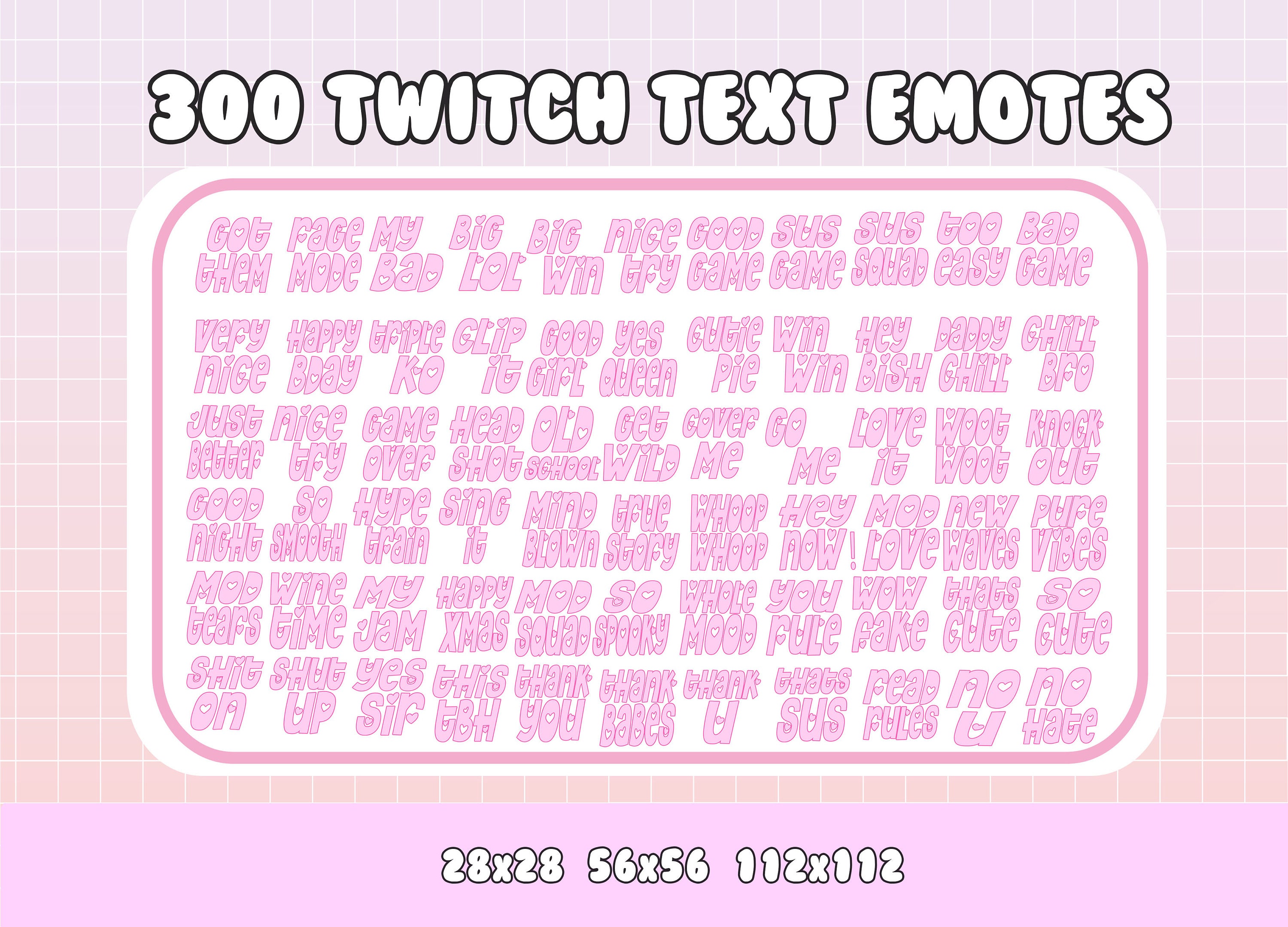 300 Pink Text Twitch Emotes | Kawaii Streamer Emote Set (digital ...
