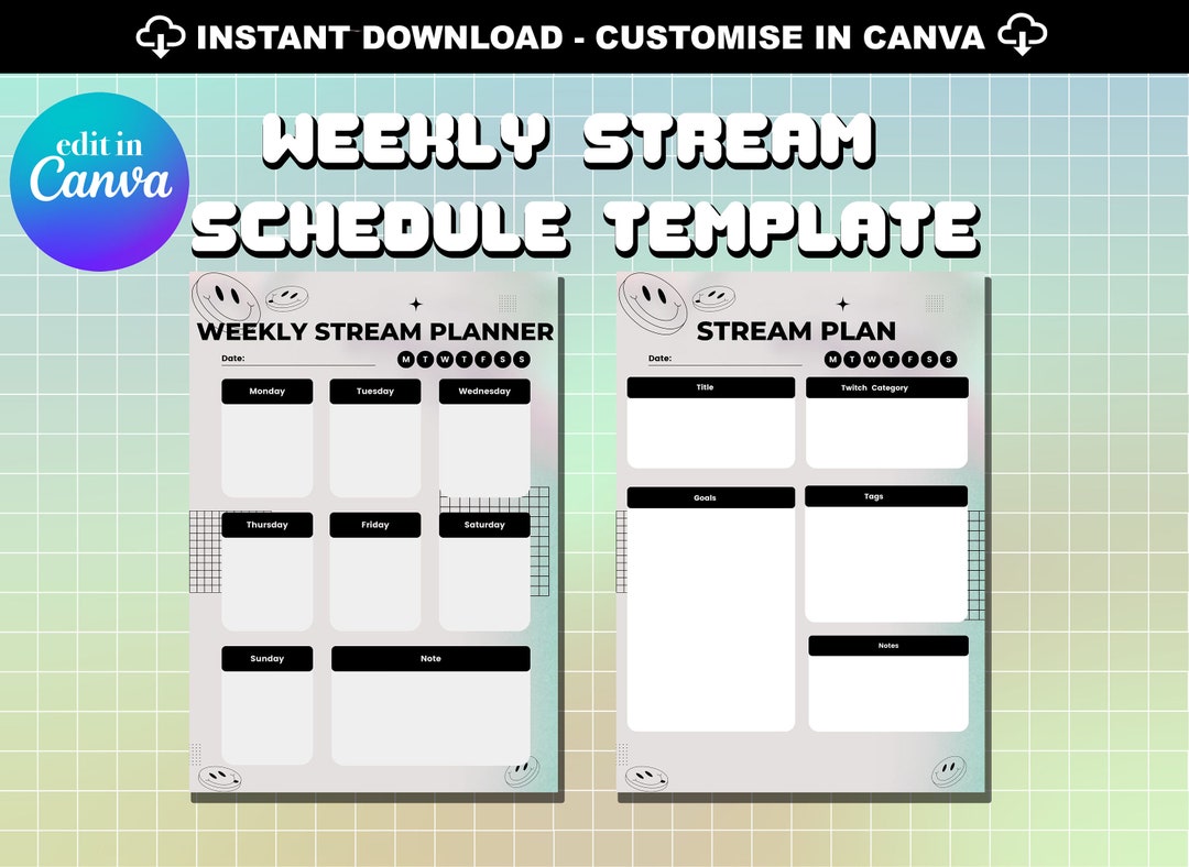 Twitch Stream Planner | Weekly Schedule Canva Template (digital ...