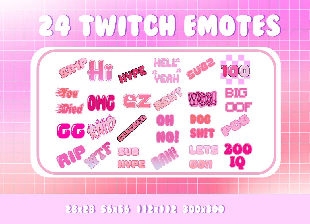 Twitch Text Emotes - Cute Pink Bubble Twitch Emote Set | Badges ...