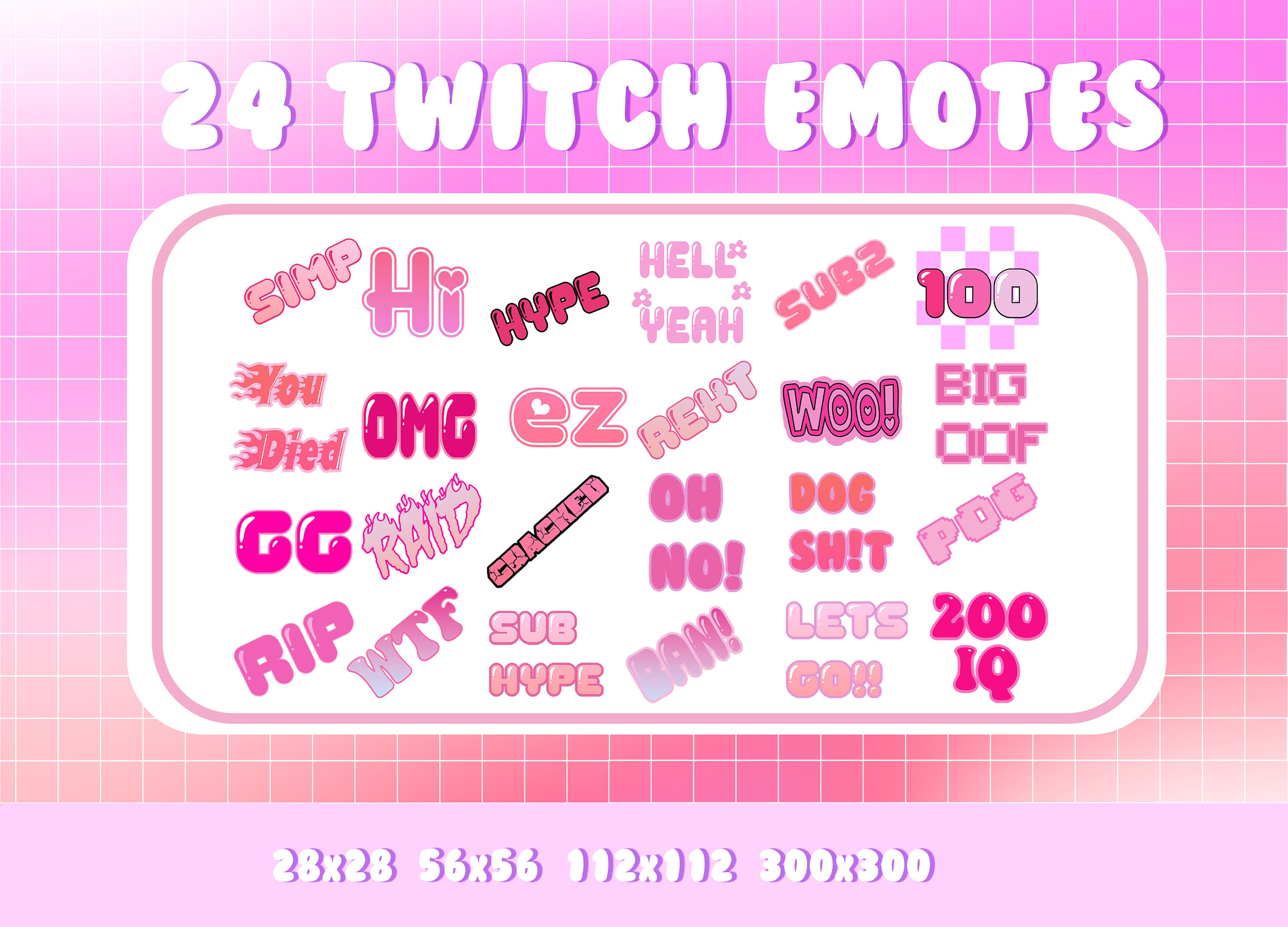 Twitch Text Emotes Cute Pink Bubble Twitch Emote Set Badges Kawaii ...