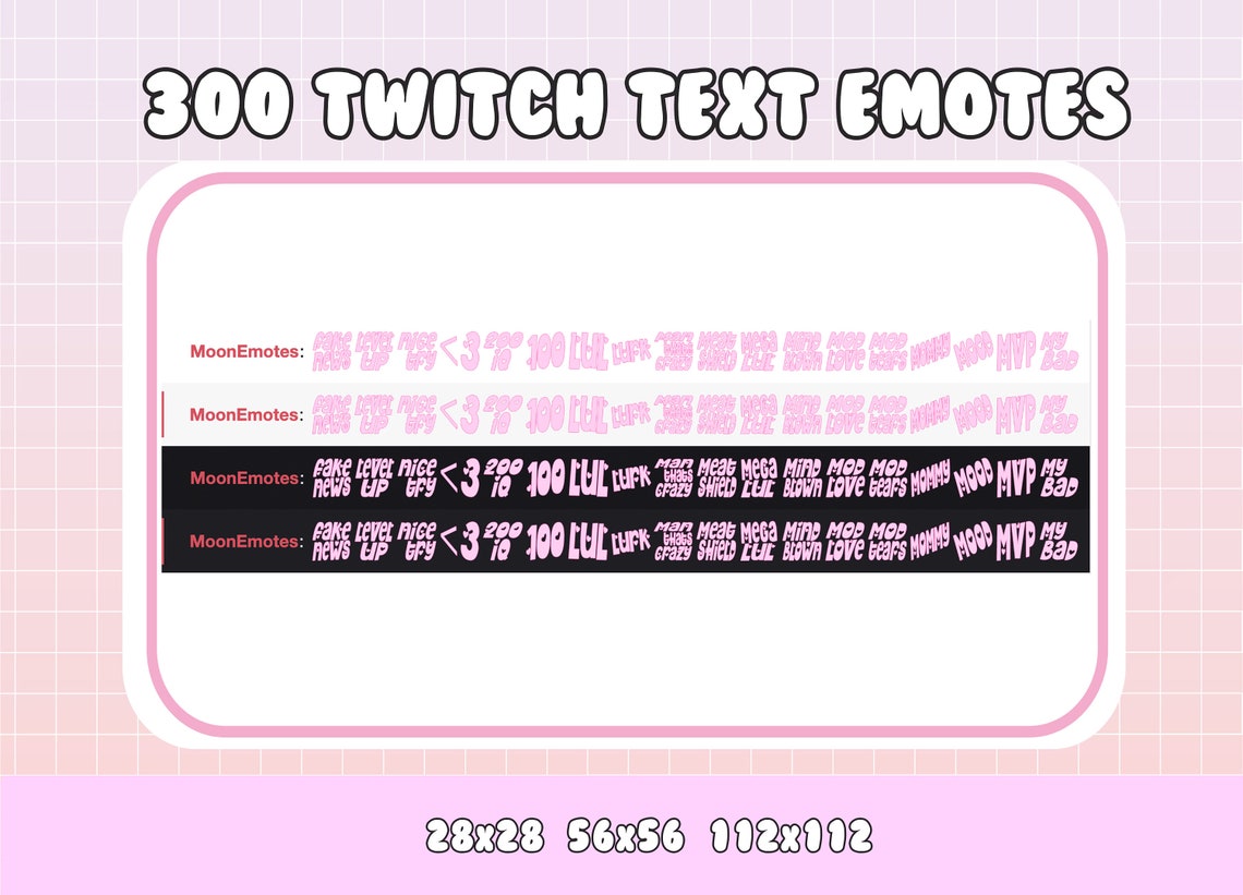 300 Pink Text Twitch Emotes | Kawaii Streamer Emote Set (digital ...