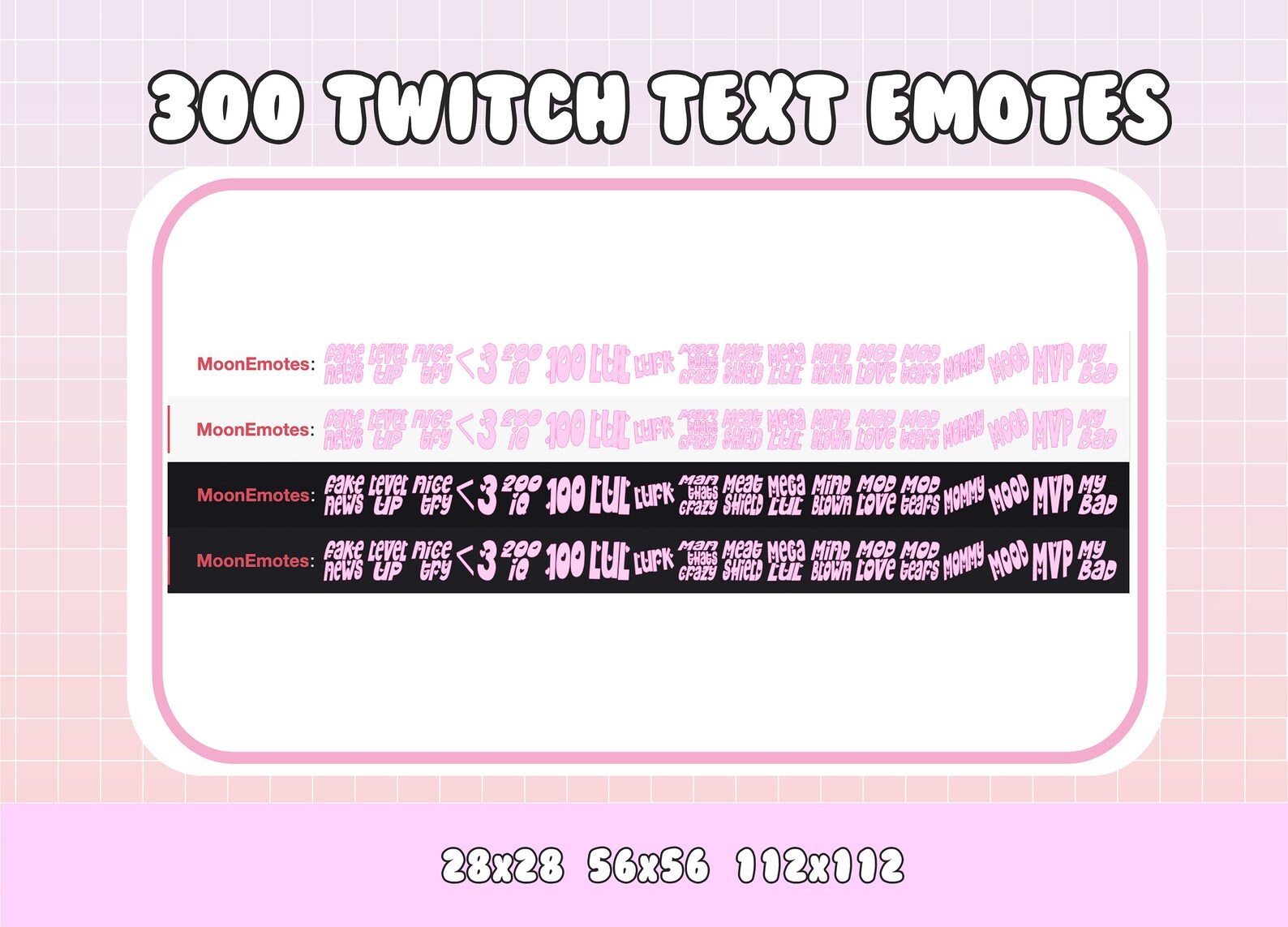 300 Twitch Text Emotes Cute Pink Bubble Twitch Emote Set Badges Kawaii ...