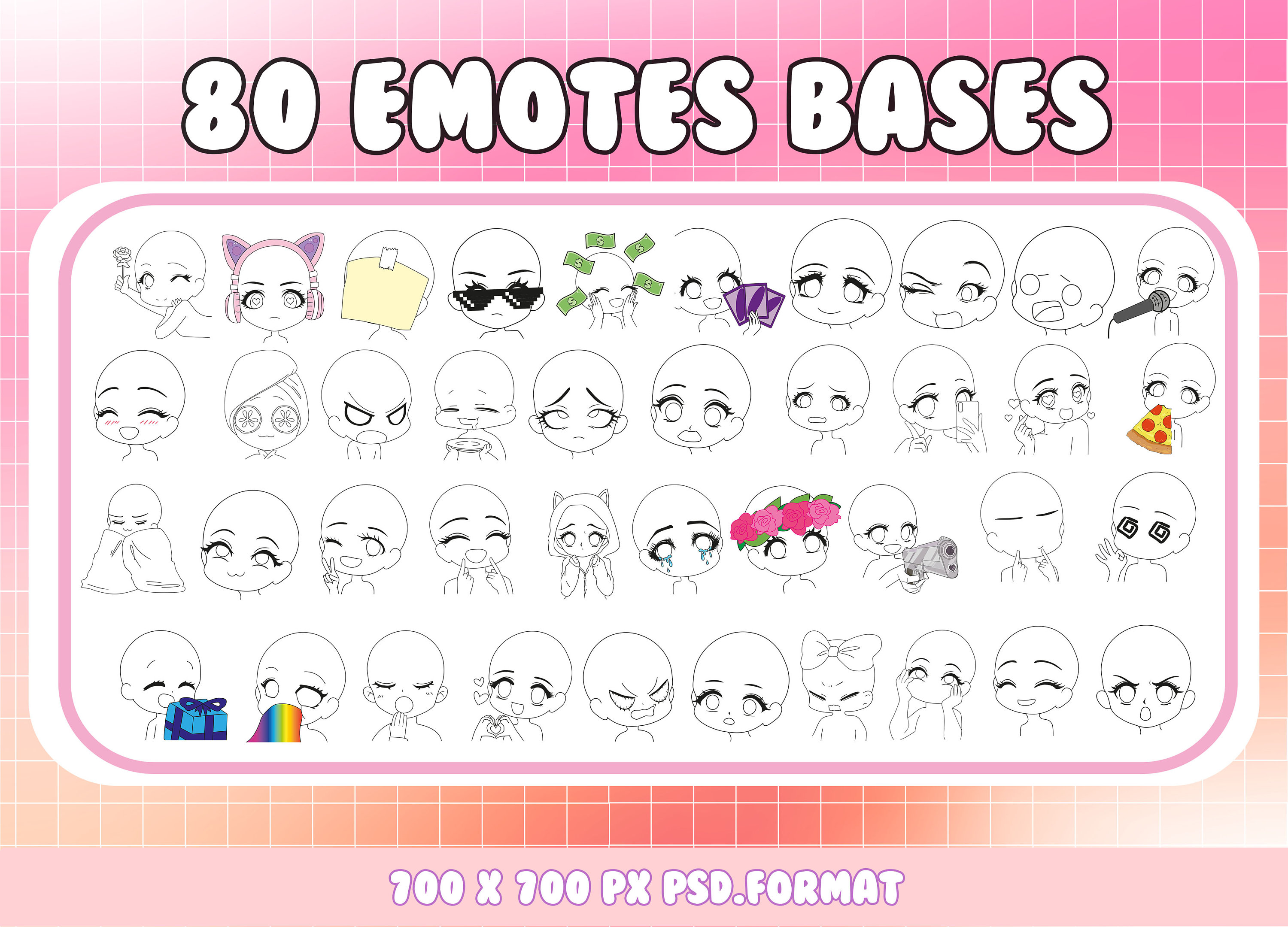80 Diy Cute Emote Bases For Twitch Youtube Or Discord Emote Base Pack Draw Your Own Emotes