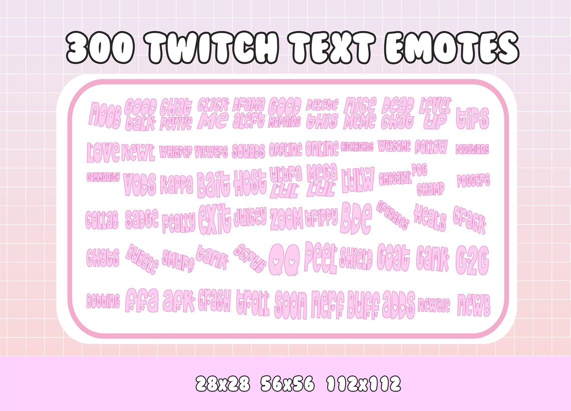 300 Pink Text Twitch Emotes | Kawaii Streamer Emote Set (digital ...
