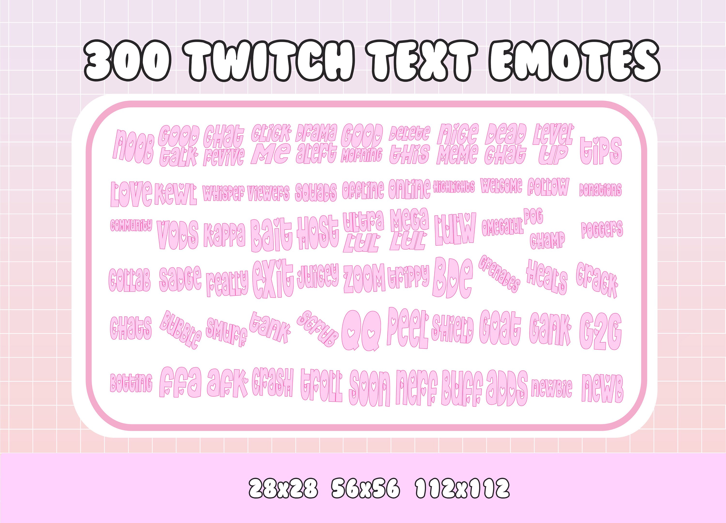 300 Twitch Text Emotes Cute Pink Bubble Twitch Emote Set Badges Kawaii ...