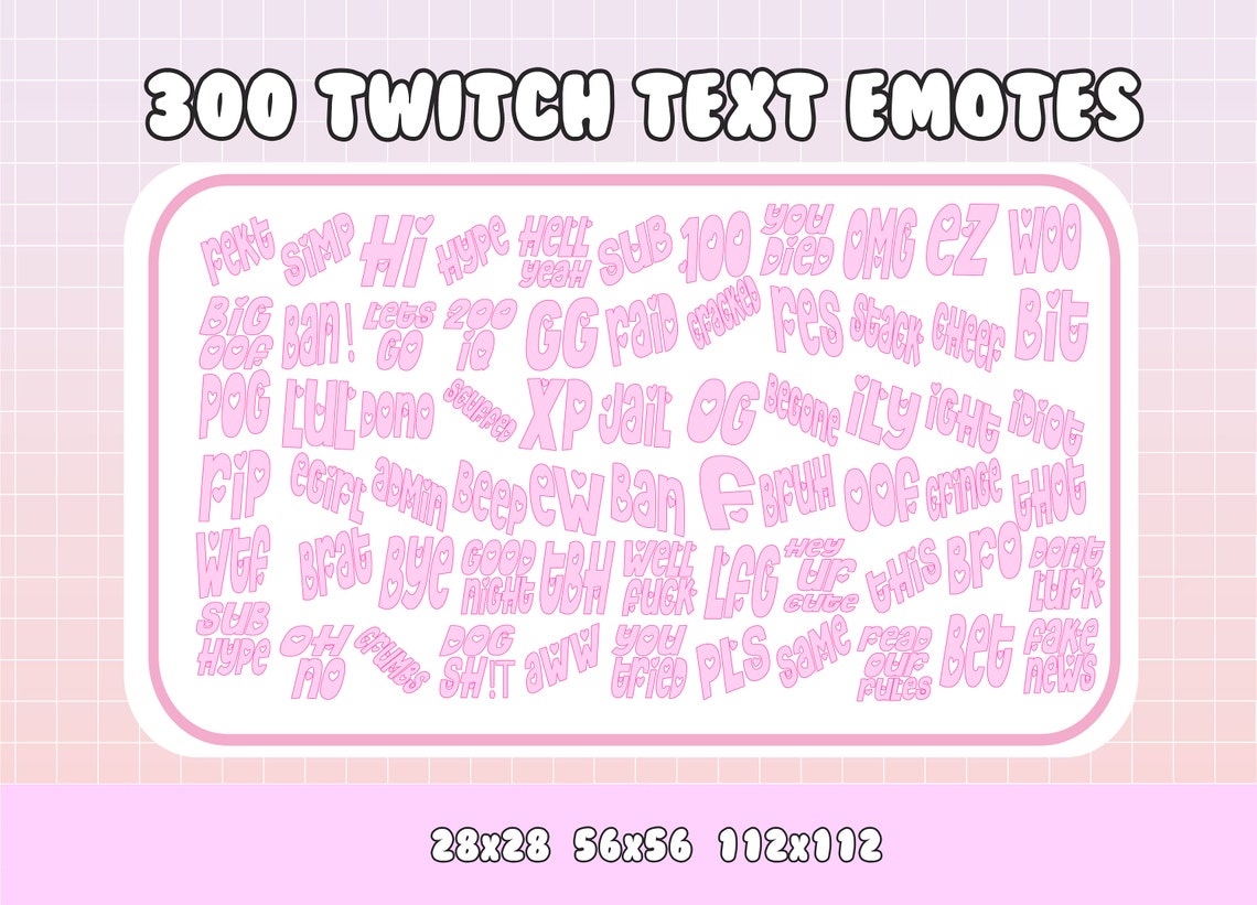 300 Twitch Text Emotes Cute Pink Bubble Twitch Emote Set Badges Kawaii ...