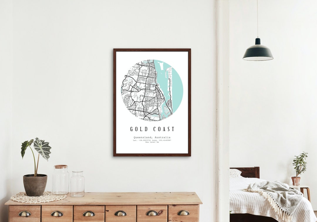 Gold Coast Map Poster, Map Print Poster, Australia, Round Map, City ...