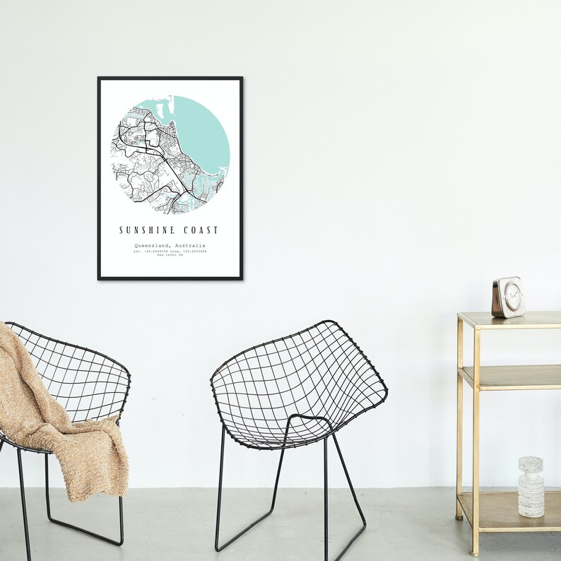 Sunshine Coast Map Print Poster, Australia, Round Map, City Poster ...