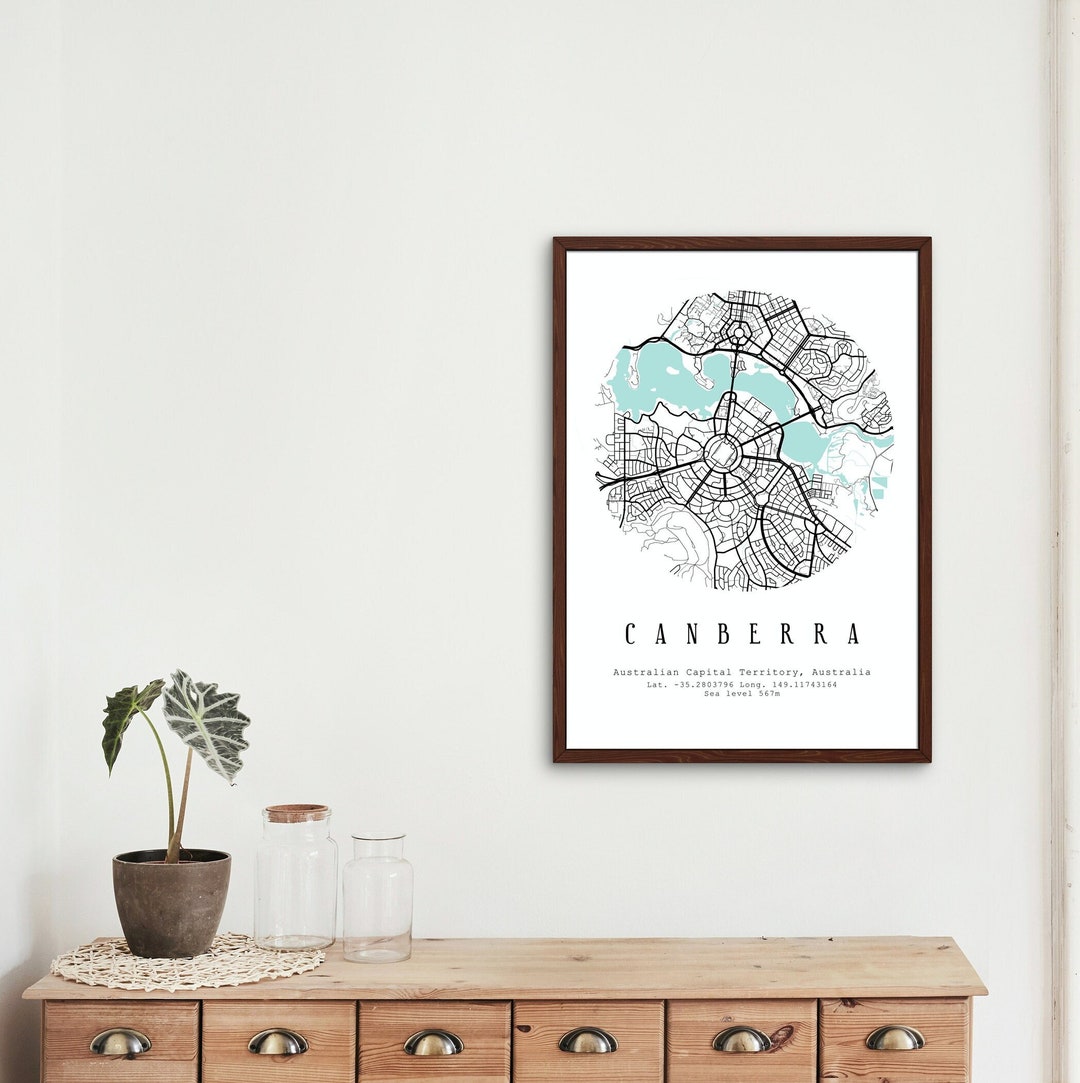 Canberra Print Poster Map, Australia, Round Map, City Poster, Streets ...