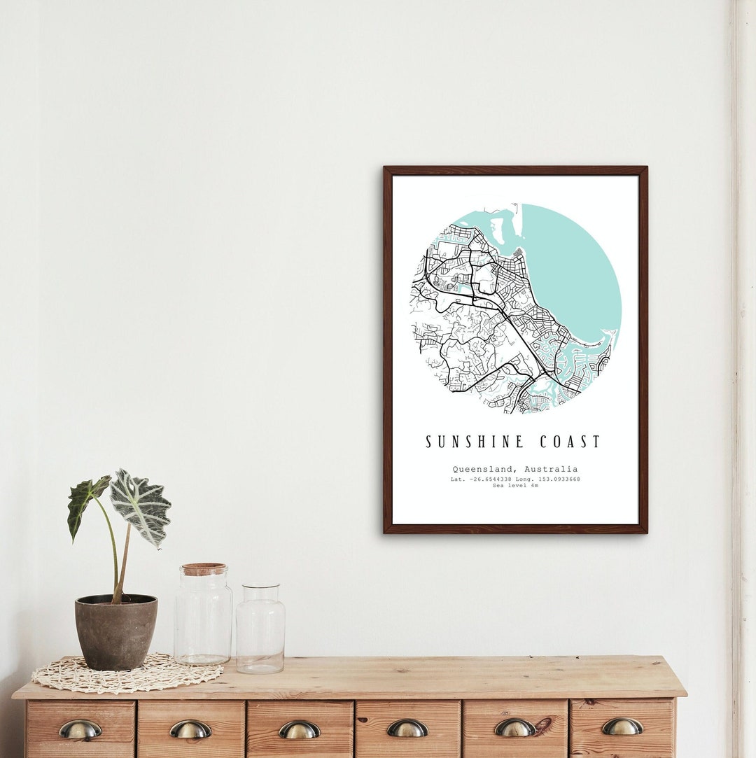 Sunshine Coast Map Print Poster, Australia, Round Map, City Poster ...