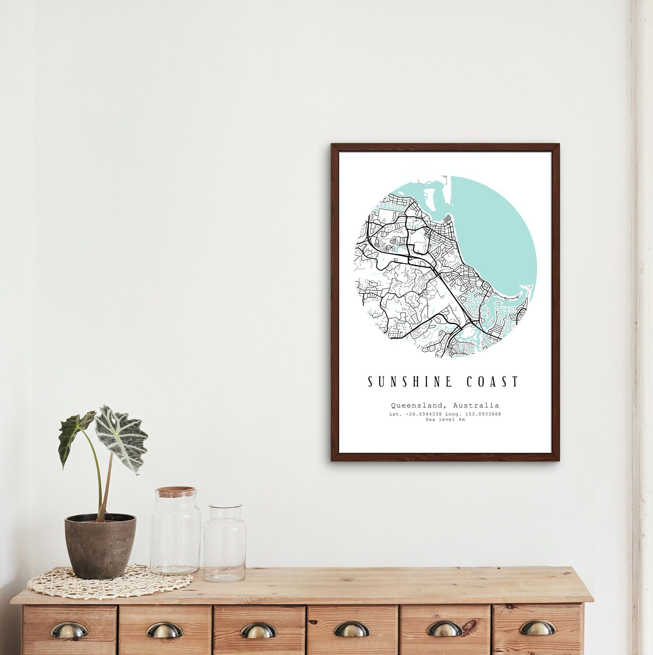Sunshine Coast Map Print Poster, Australia, Round Map, City Poster ...