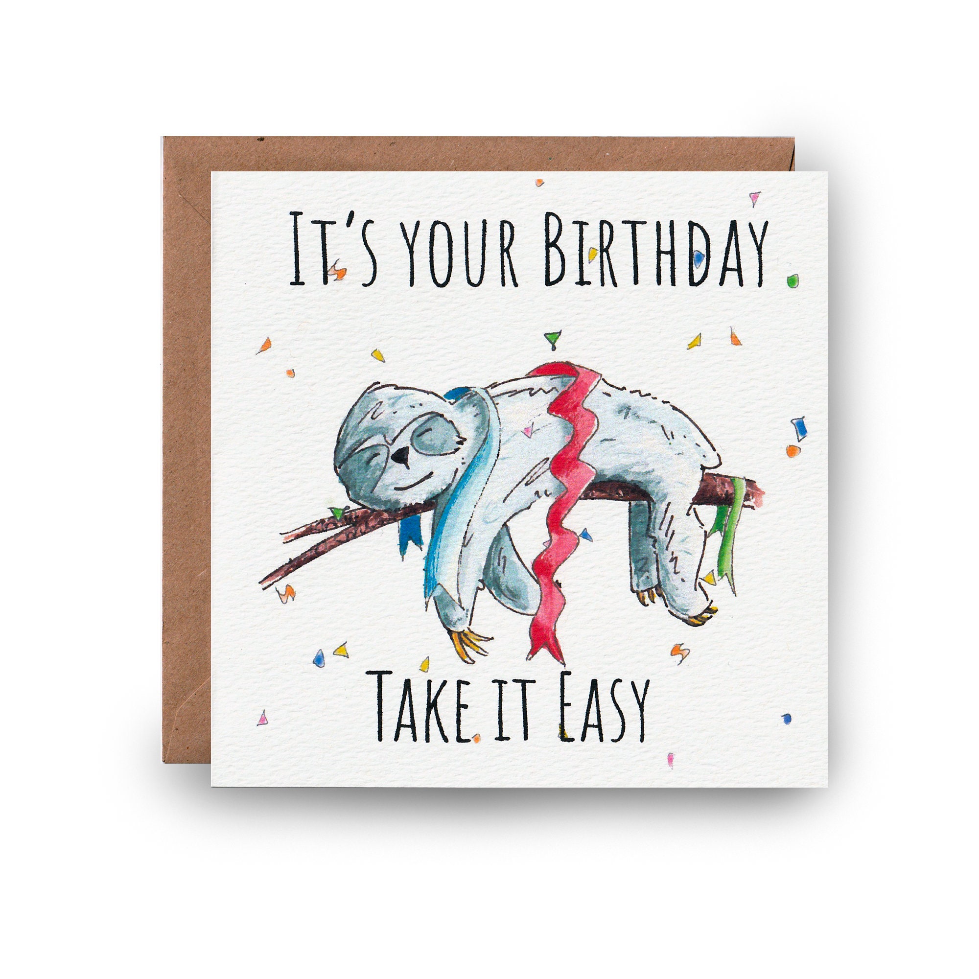 Take It Easy Birthday Card, Sloth Birthday Card, Personalised Sloth ...