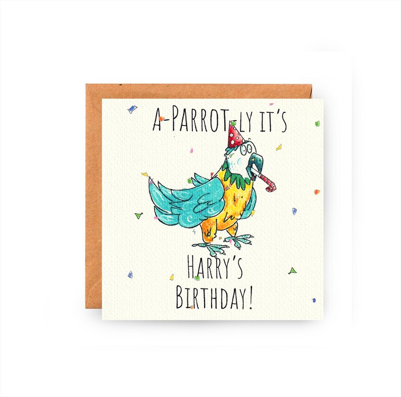 Hand Drawn Parrot Birthday Card, Recycled Card - Etsy