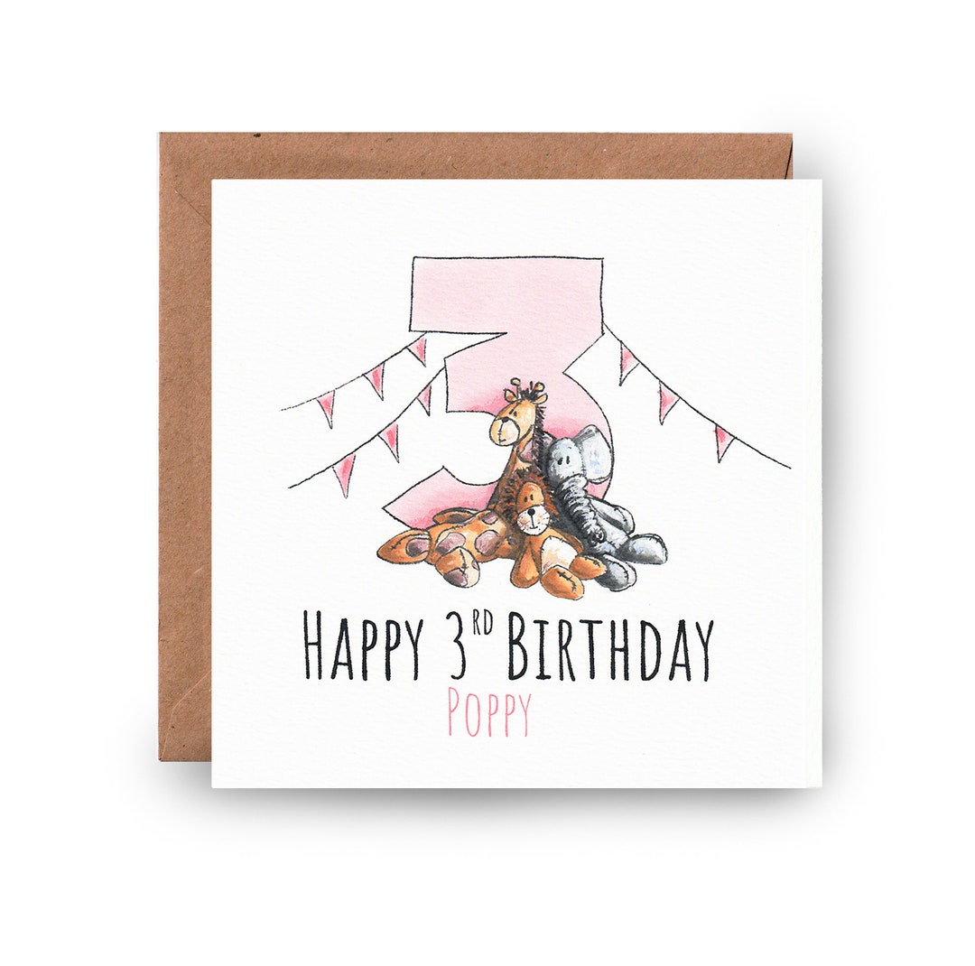 3rd Birthday Card, Third Birthday Card, Personalised, Girl, Boy ...