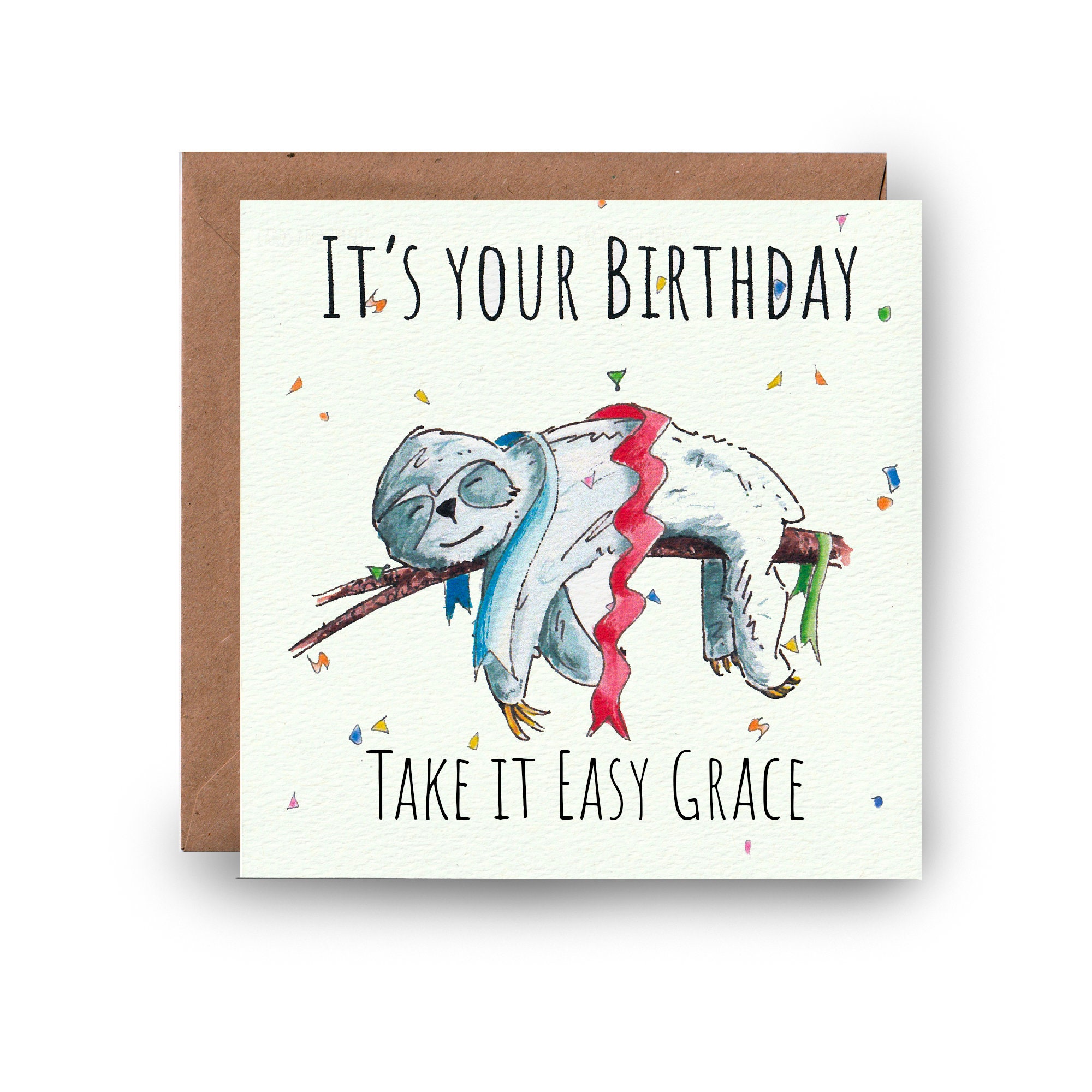 Take It Easy Birthday Card, Sloth Birthday Card, Personalised Sloth ...
