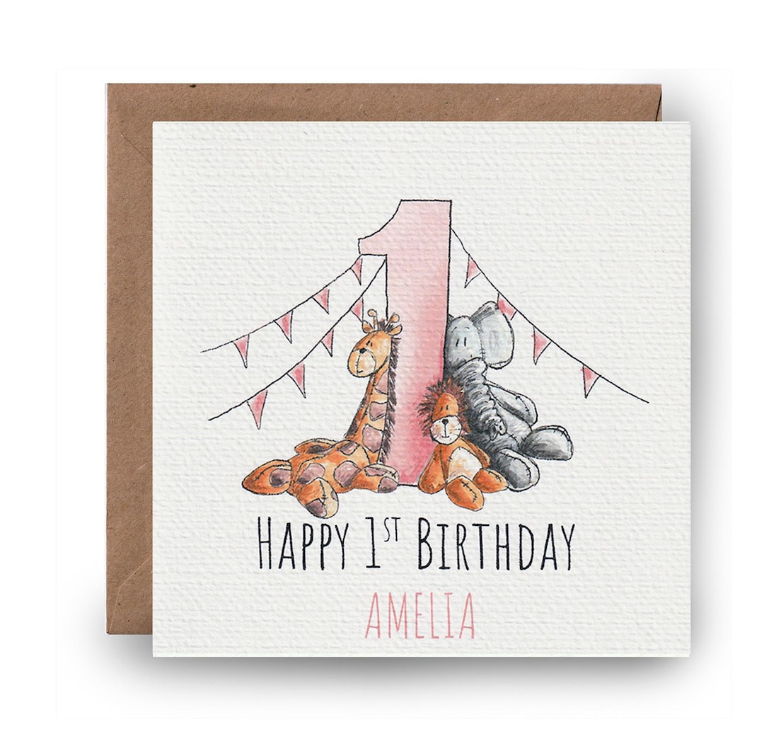 1st Birthday Card, First Birthday Card, Pink 1 Card, Personalised First ...